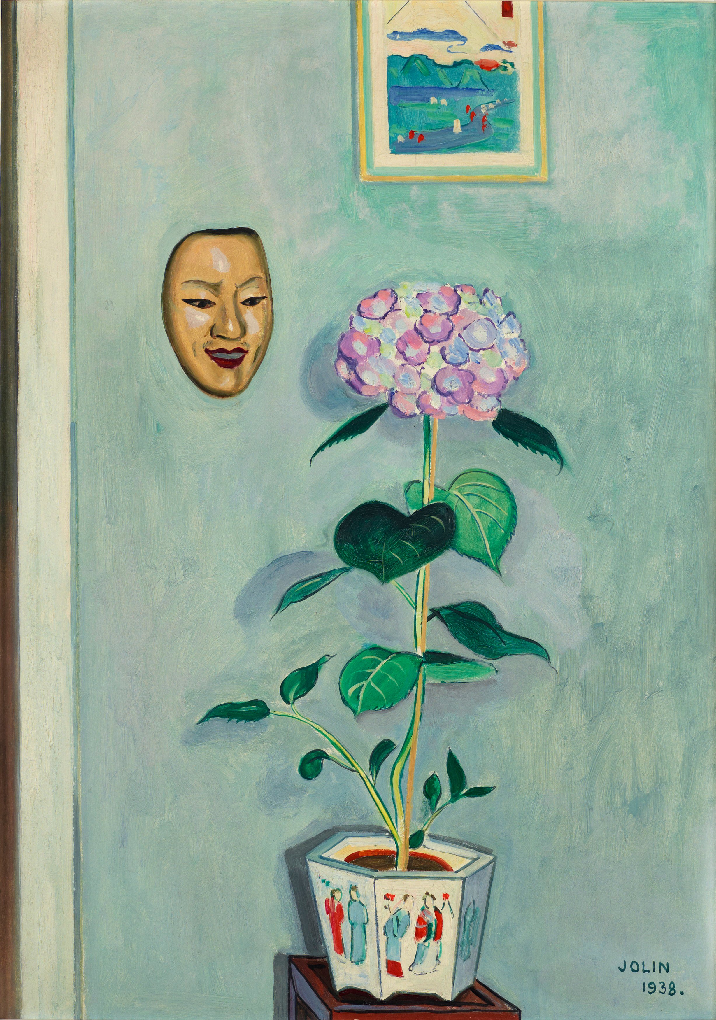Einar Jolin, Still life with Hortensia and mask. - Bukowskis