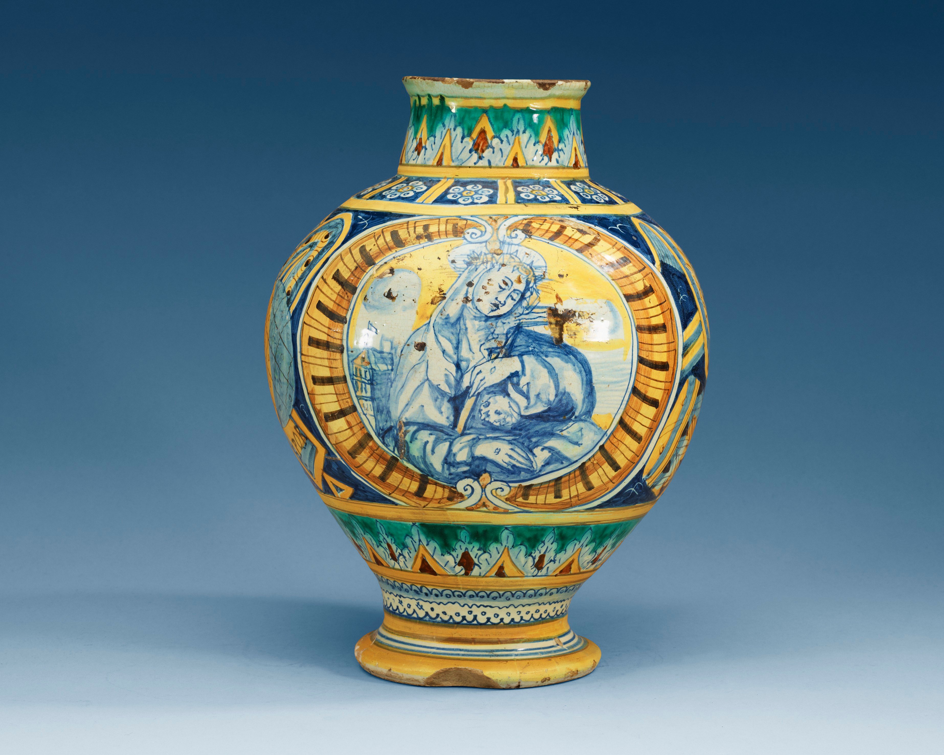 An Italian majolica albarello, presumably Urbino, 17/18th Century ...