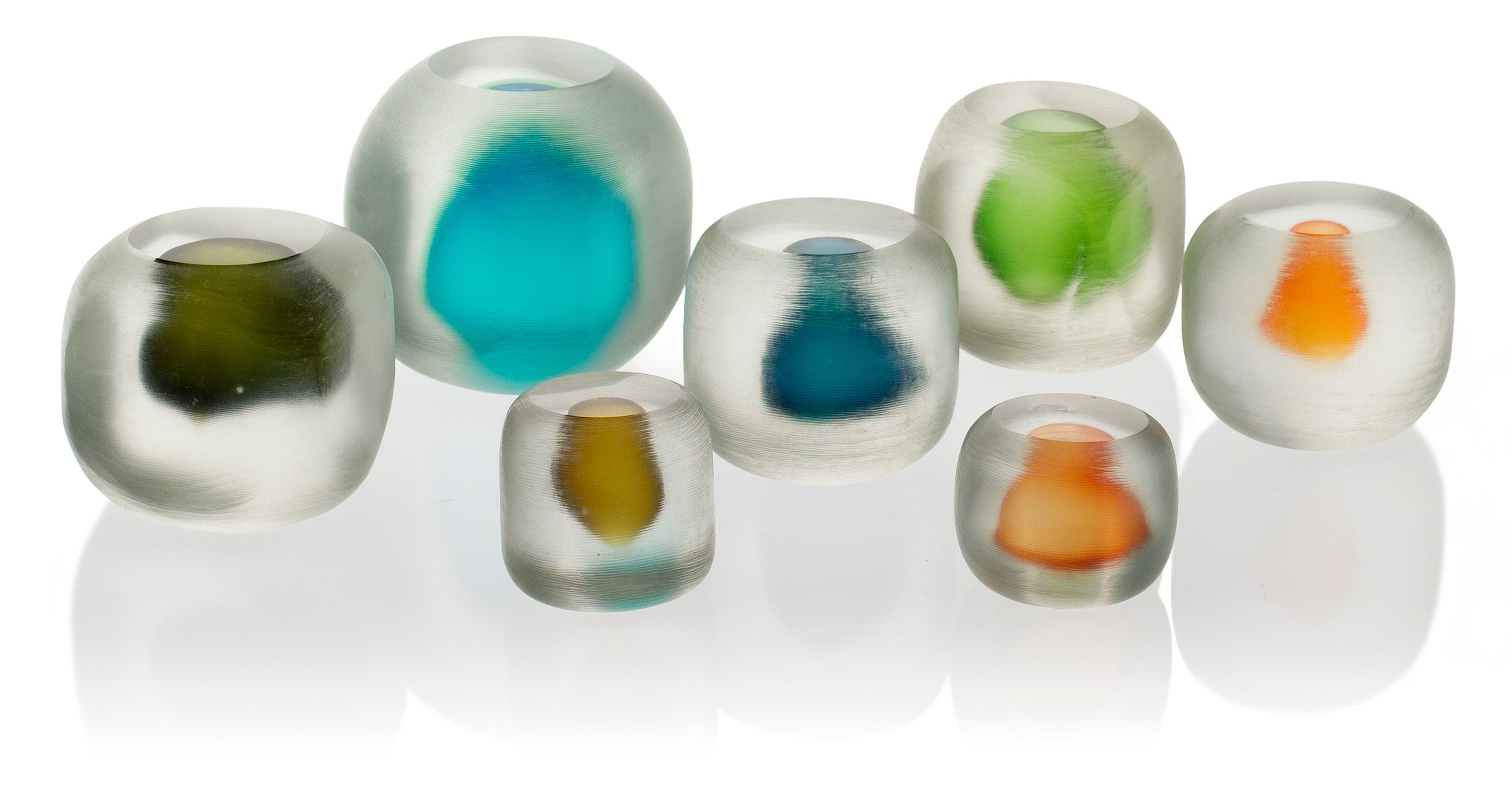 A set of seven 'Inciso' Venini paper weights, Murano Italy 1950's ...