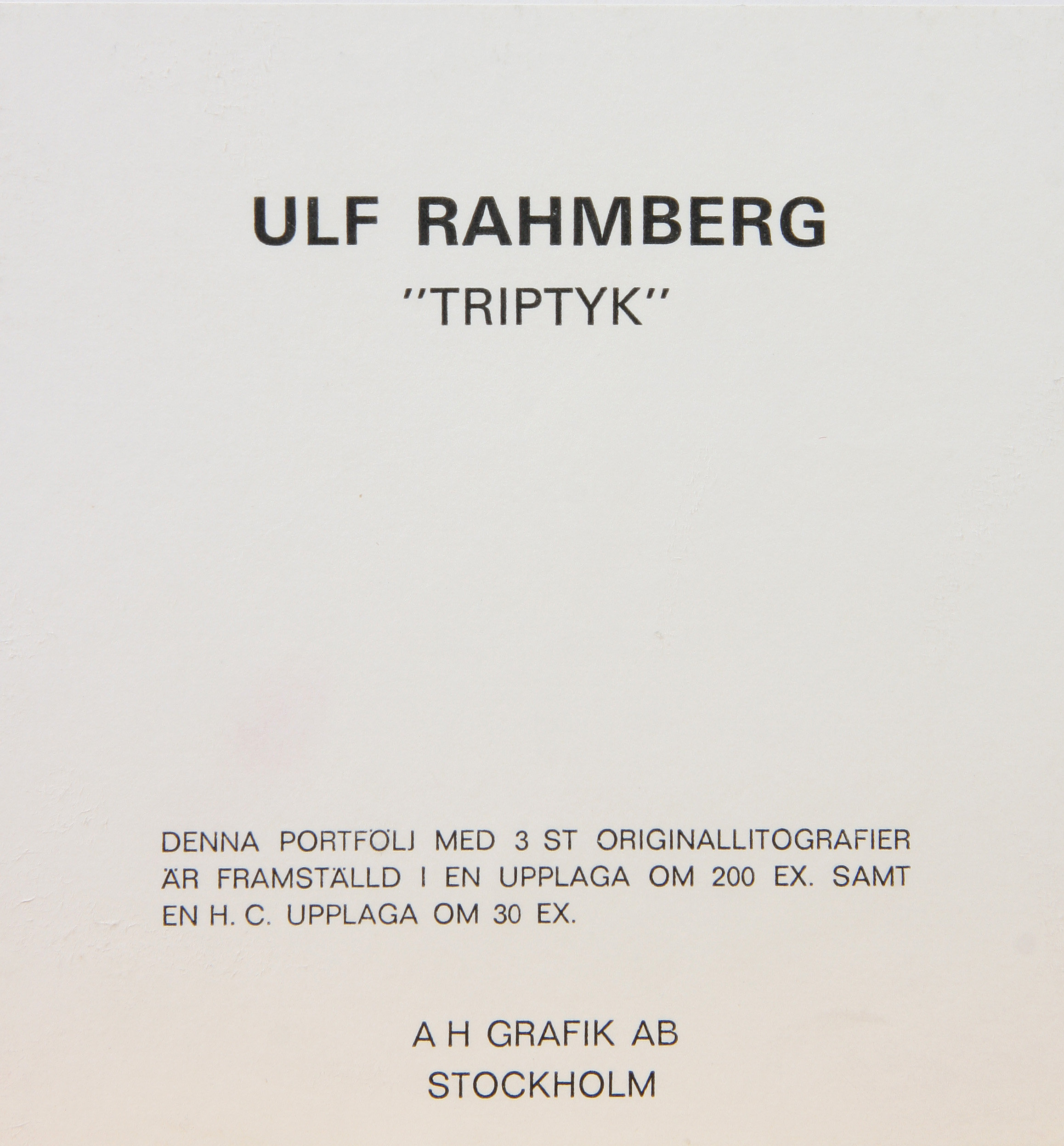 ULF RAHMBERG, triptyk, litografier, sign o numr. - Bukowskis