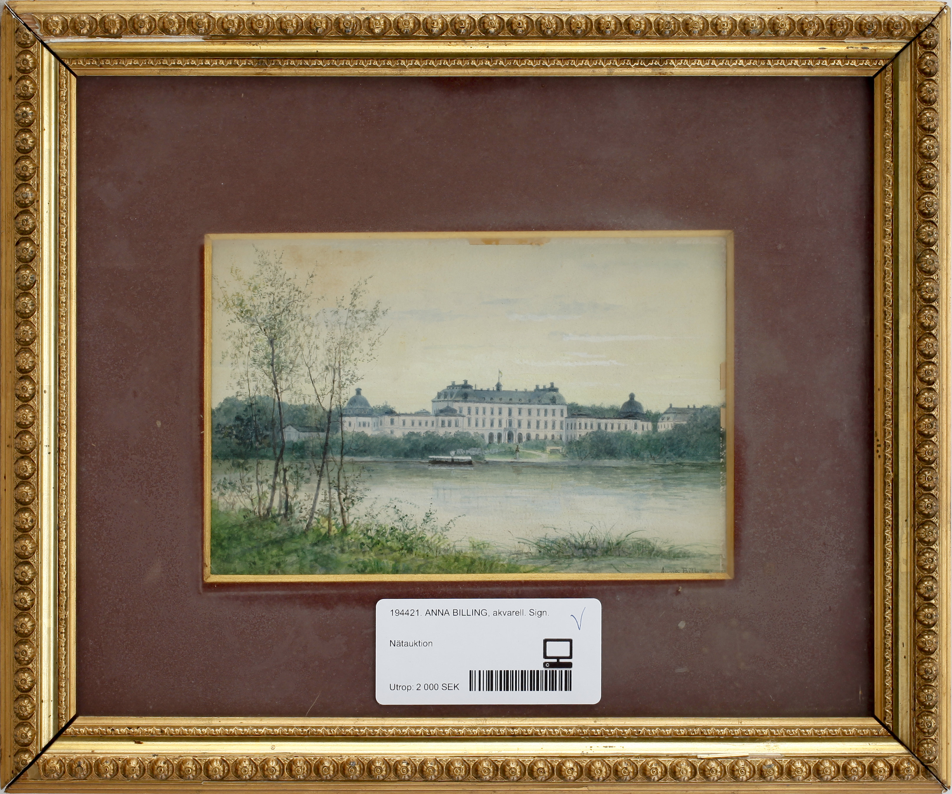 ANNA BILLING, akvarell. Sign. - Bukowskis