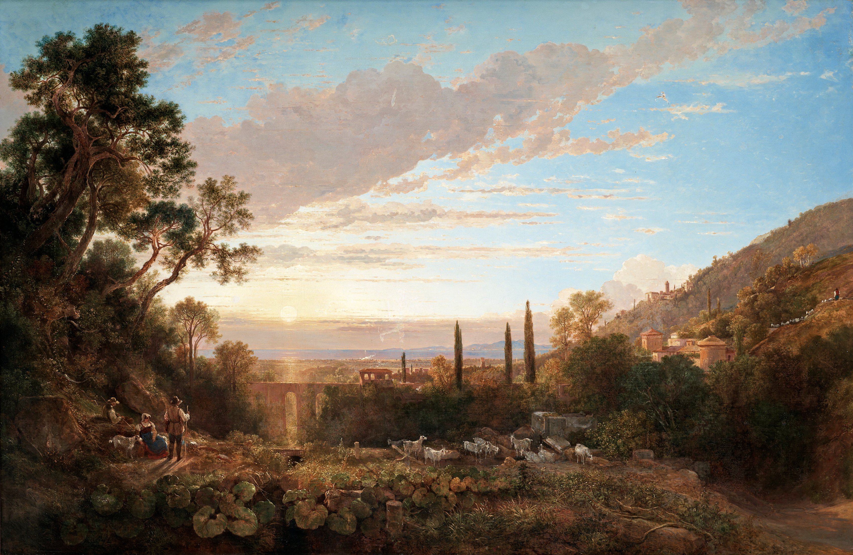George Barret, Italian landscape with a shepherd's family in night fall ...