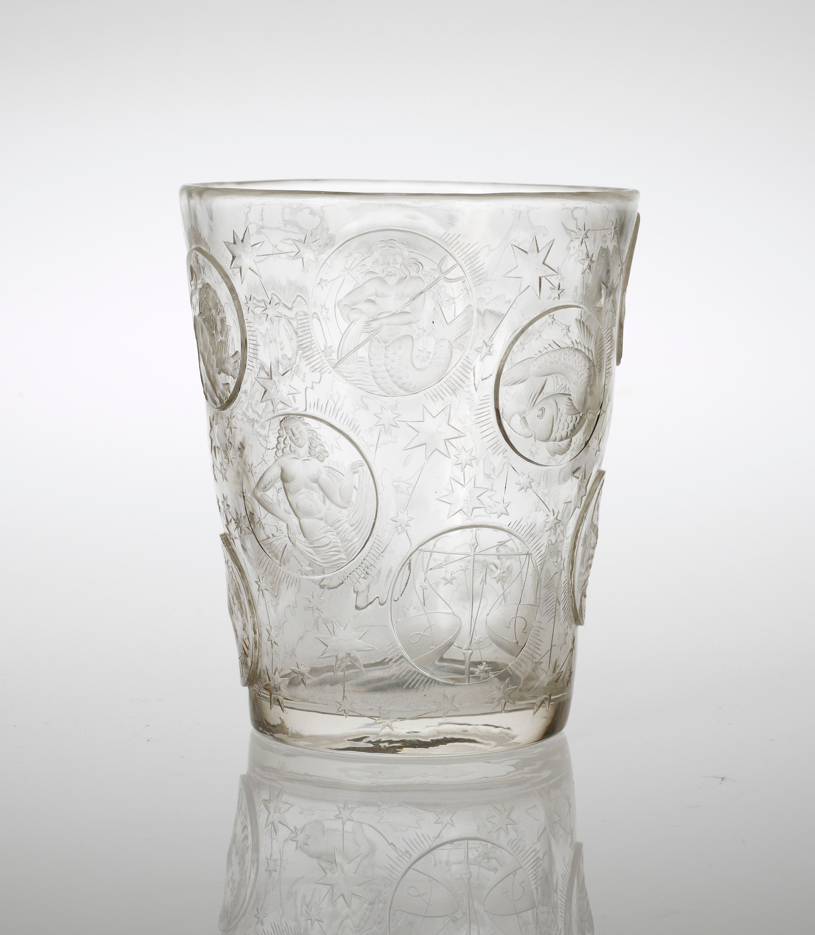 A Vera Lisková cut and engraved glass 'Zodiac Beaker', Kamenický Senov ...