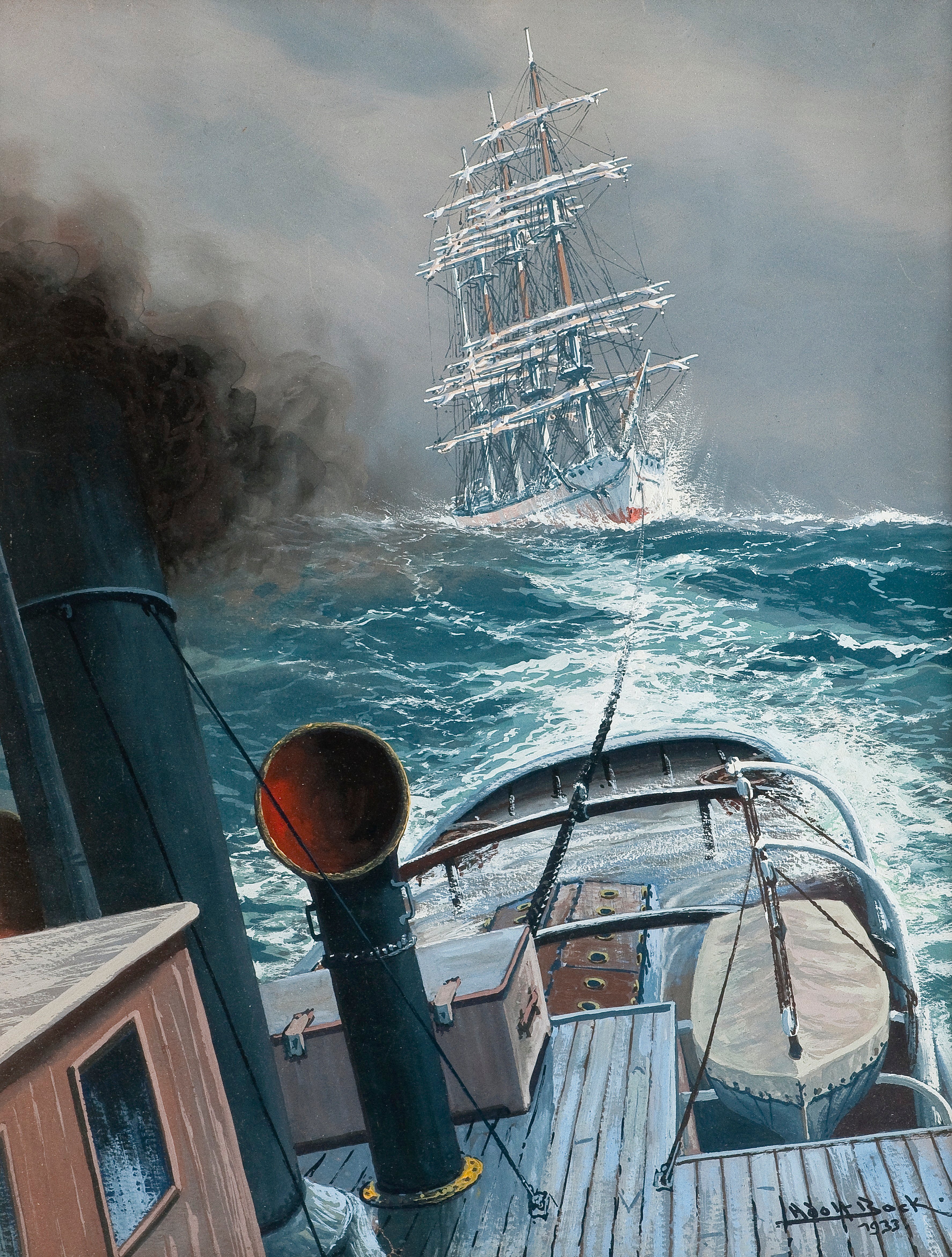 Adolf Bock, TOWING ON STORMY SEA. - Bukowskis
