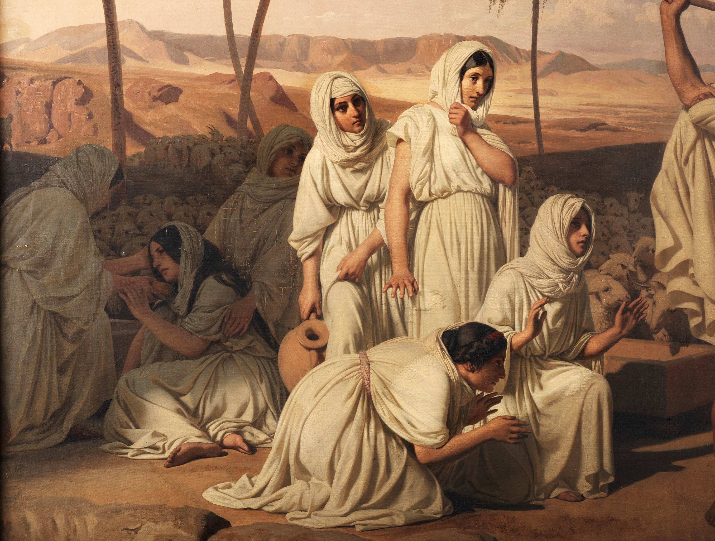 French school 19Th Century. Joseph defending the daughters of Jethro at ...