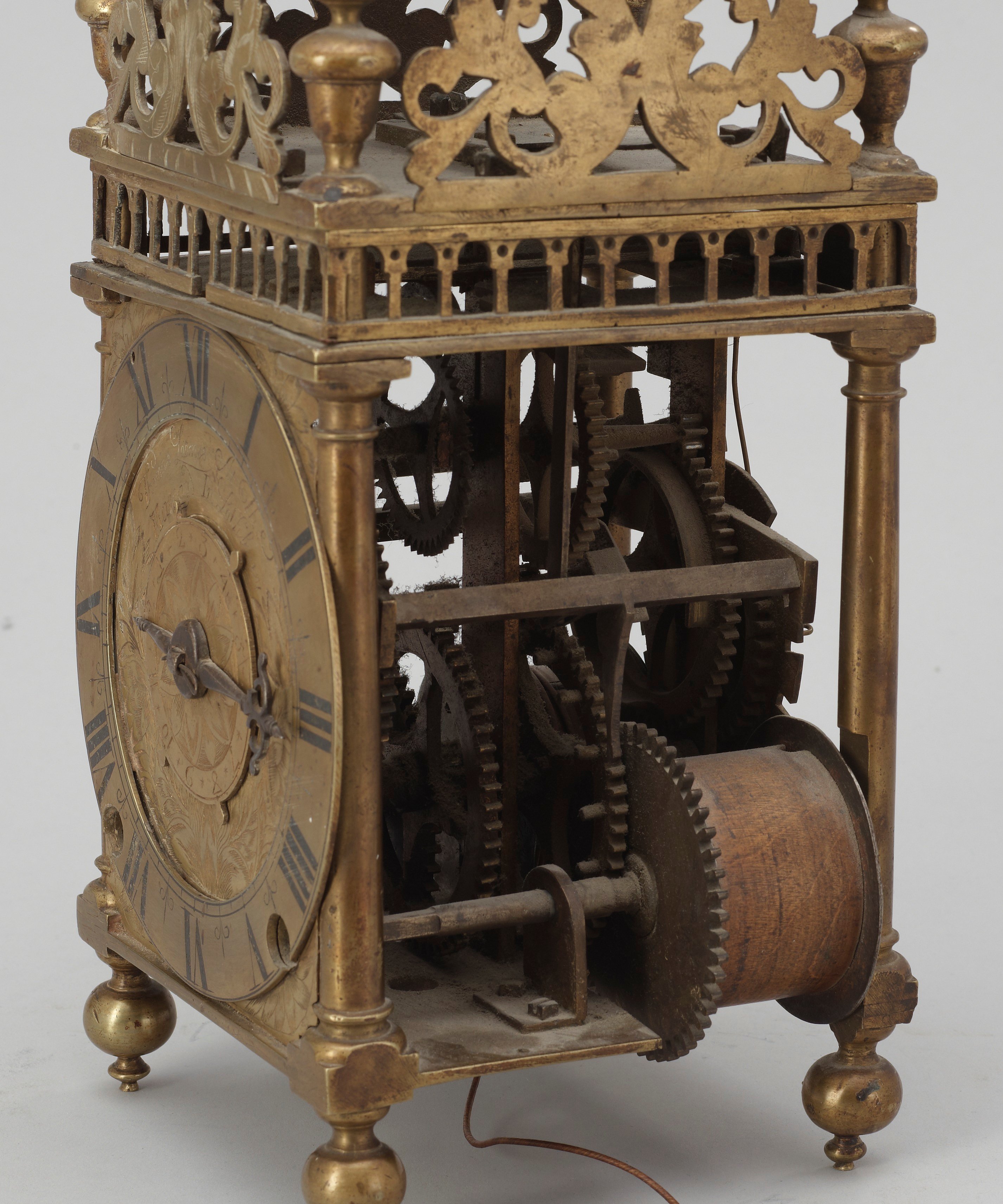 An English middle 17th century brass lantern clock signed Thomas Loomes ...