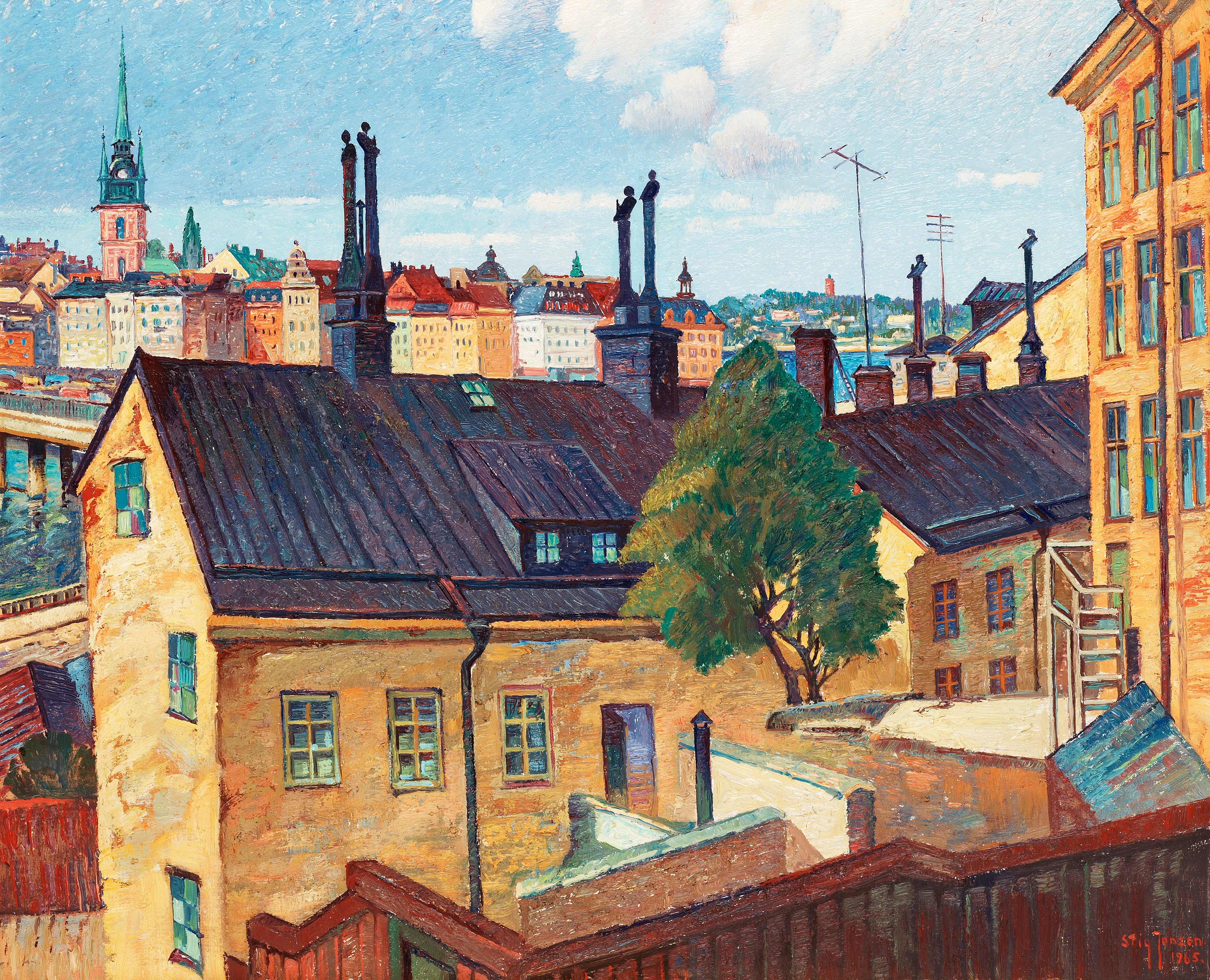 Stig Jonzon, "Utsikt ifrån Maria Trappgränd, Stockholm". - Bukowskis