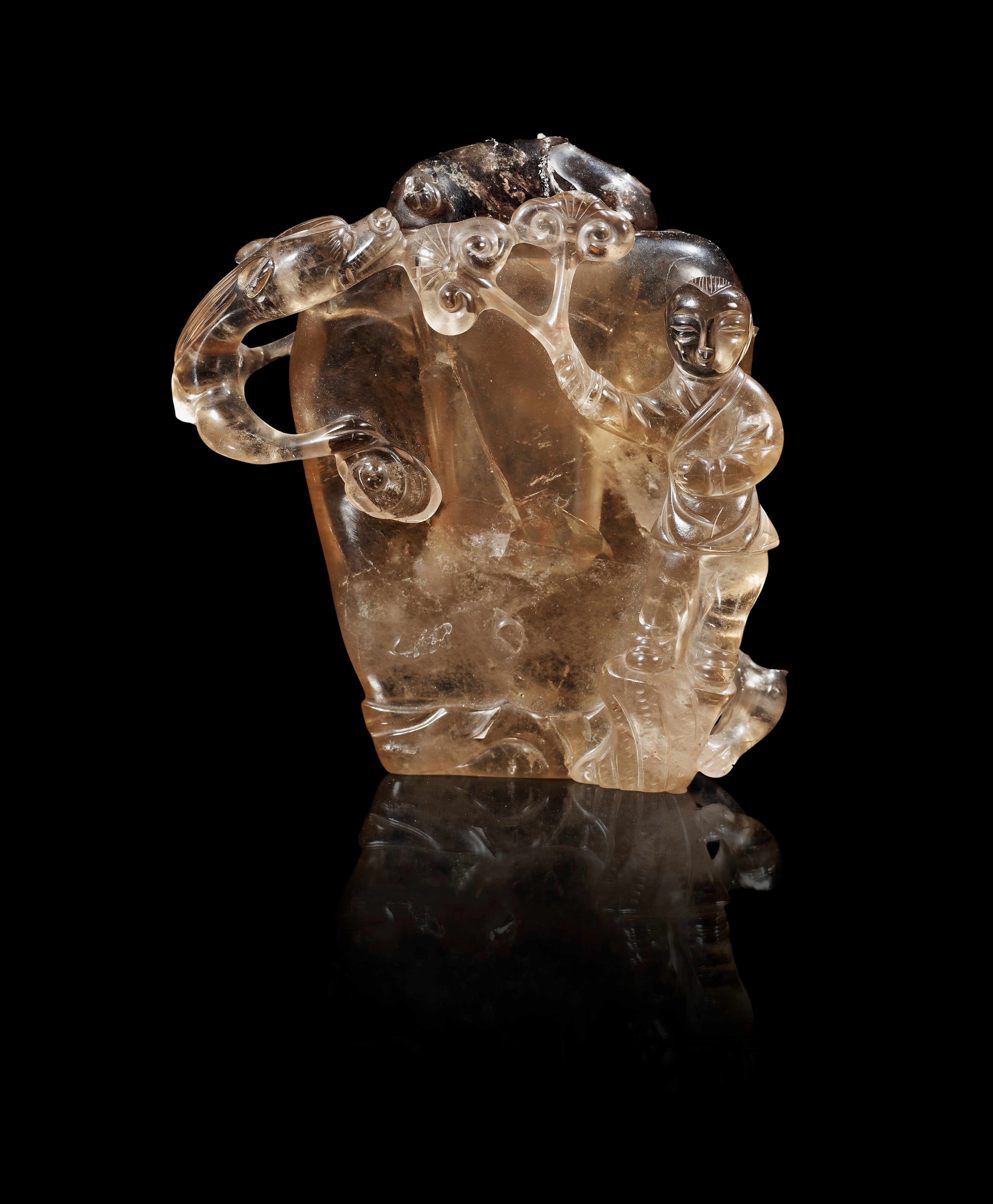A smoky quartz vase with cover, China, early 20th Century. - Bukowskis