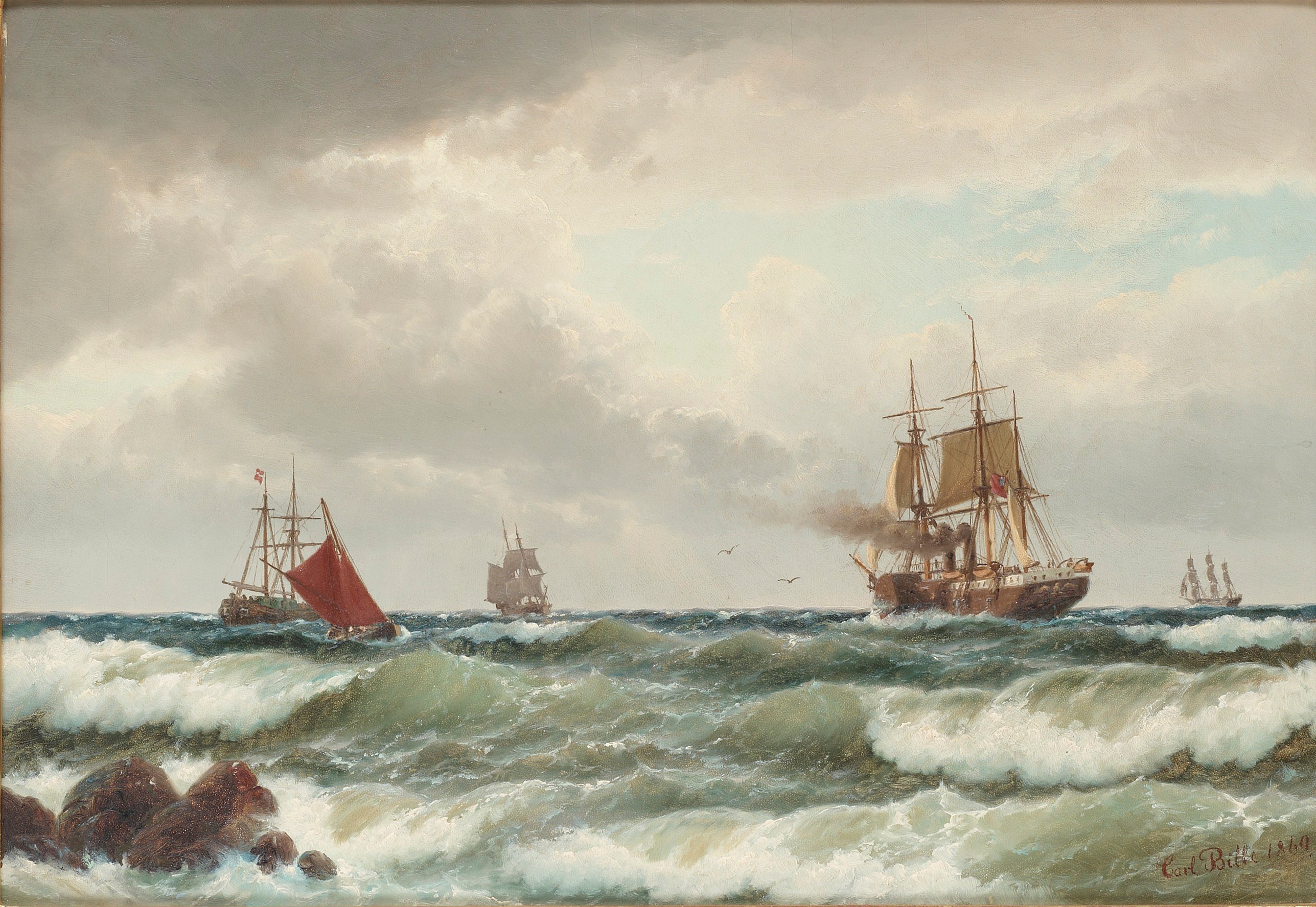 Carl Ludwig Bille, Ships by the coast. - Bukowskis