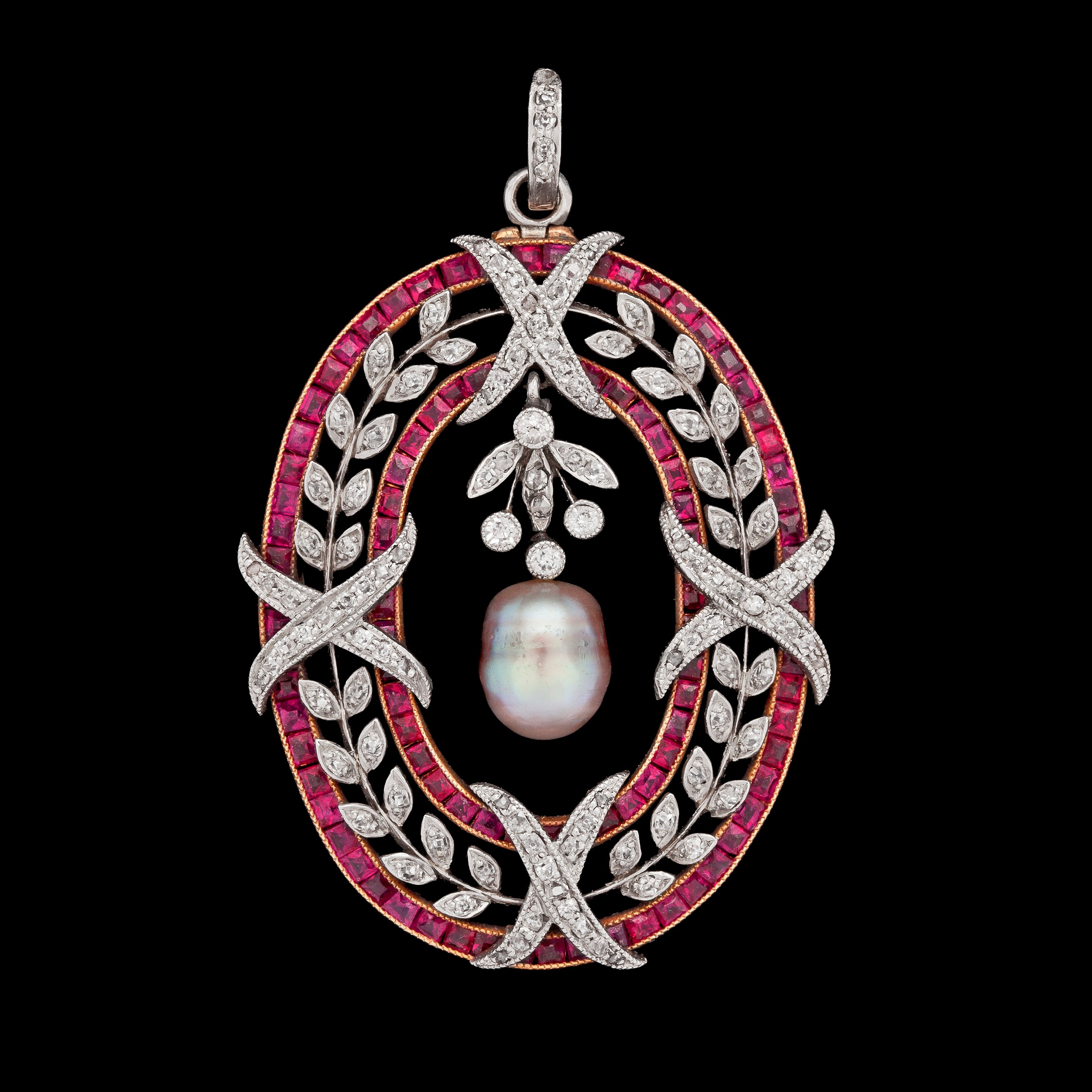 A ruby and diamond pendant/brooch, c. 1900. - Bukowskis