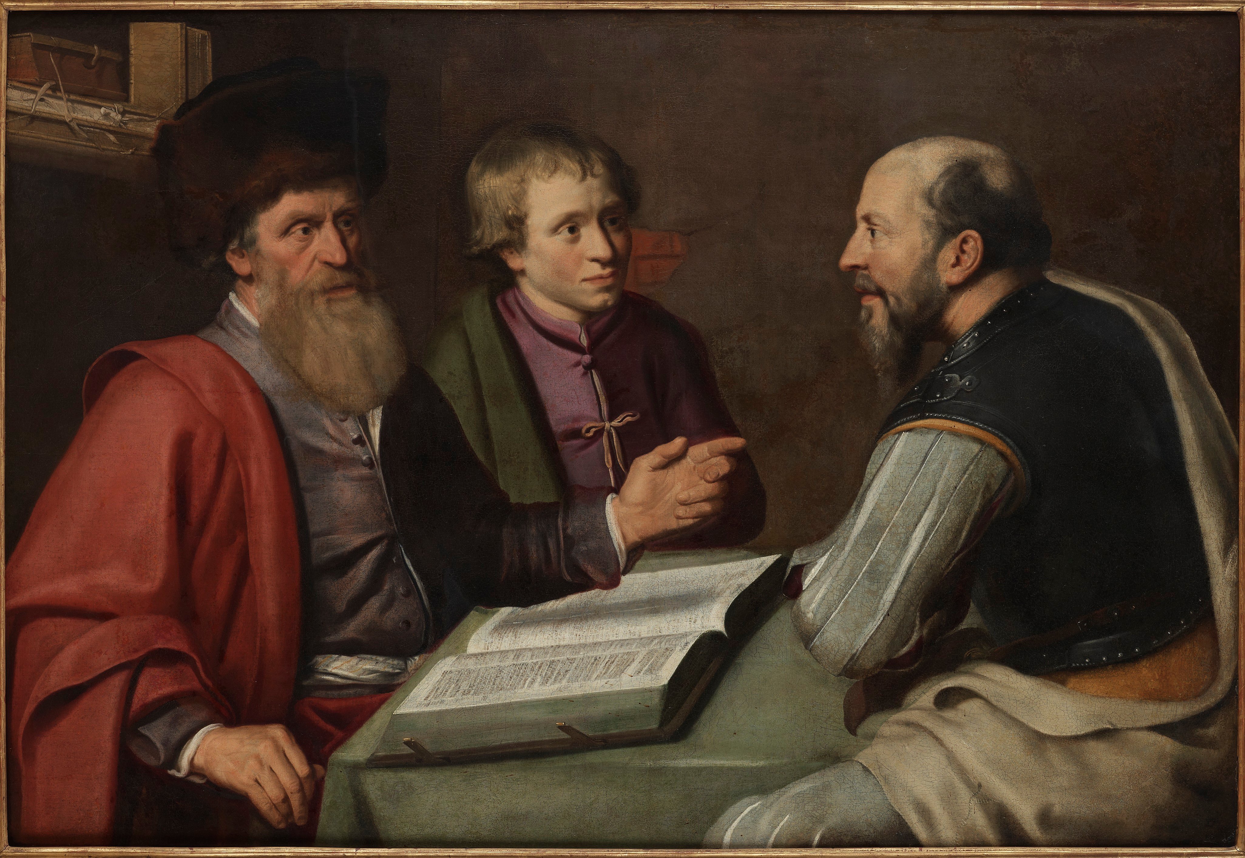 Lambert Jacobsz Hans krets, Interiör med tre män. - Bukowskis