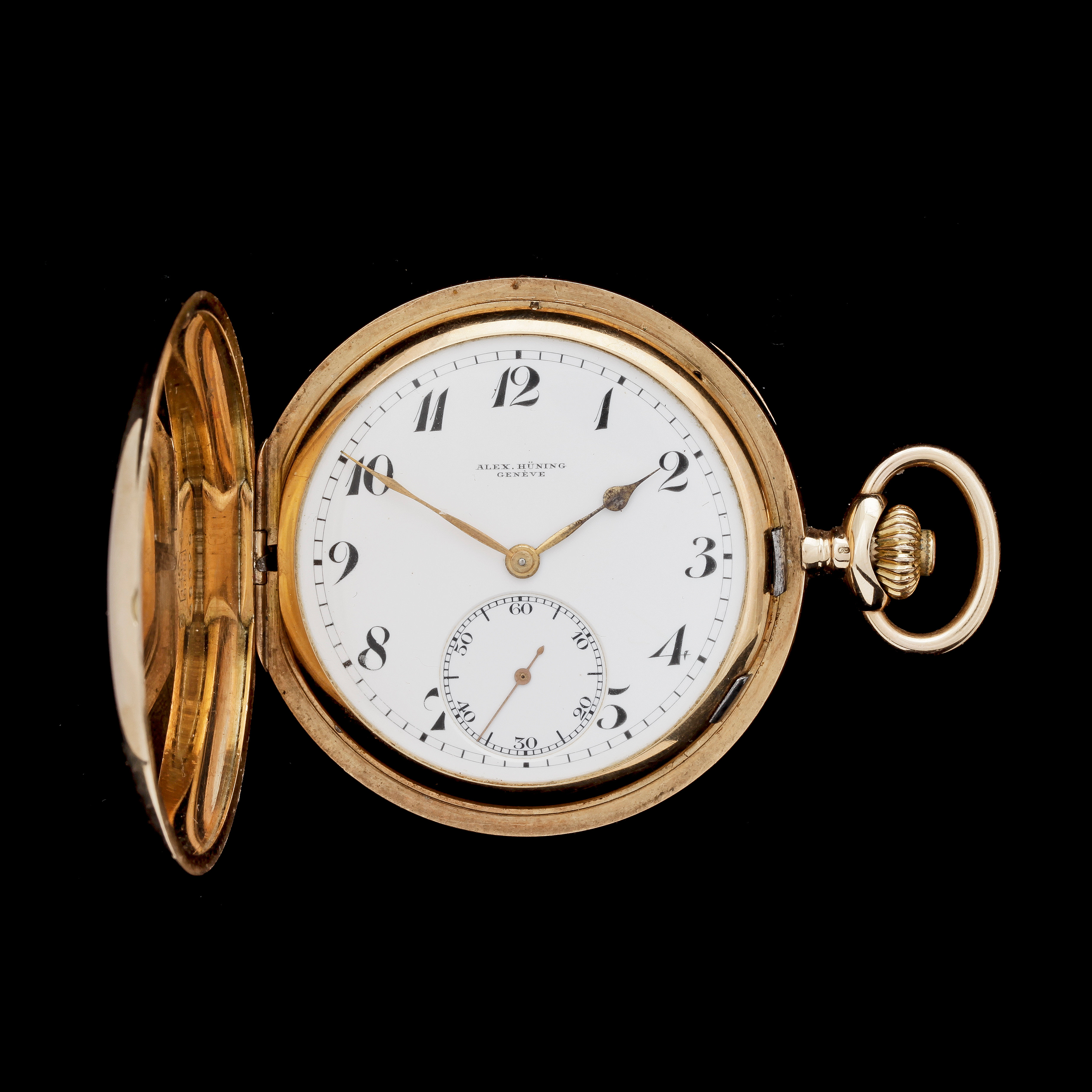 FICKUR, 14k guld, märkt Alex Hüning, Geneve, 1900-talets första hälft ...