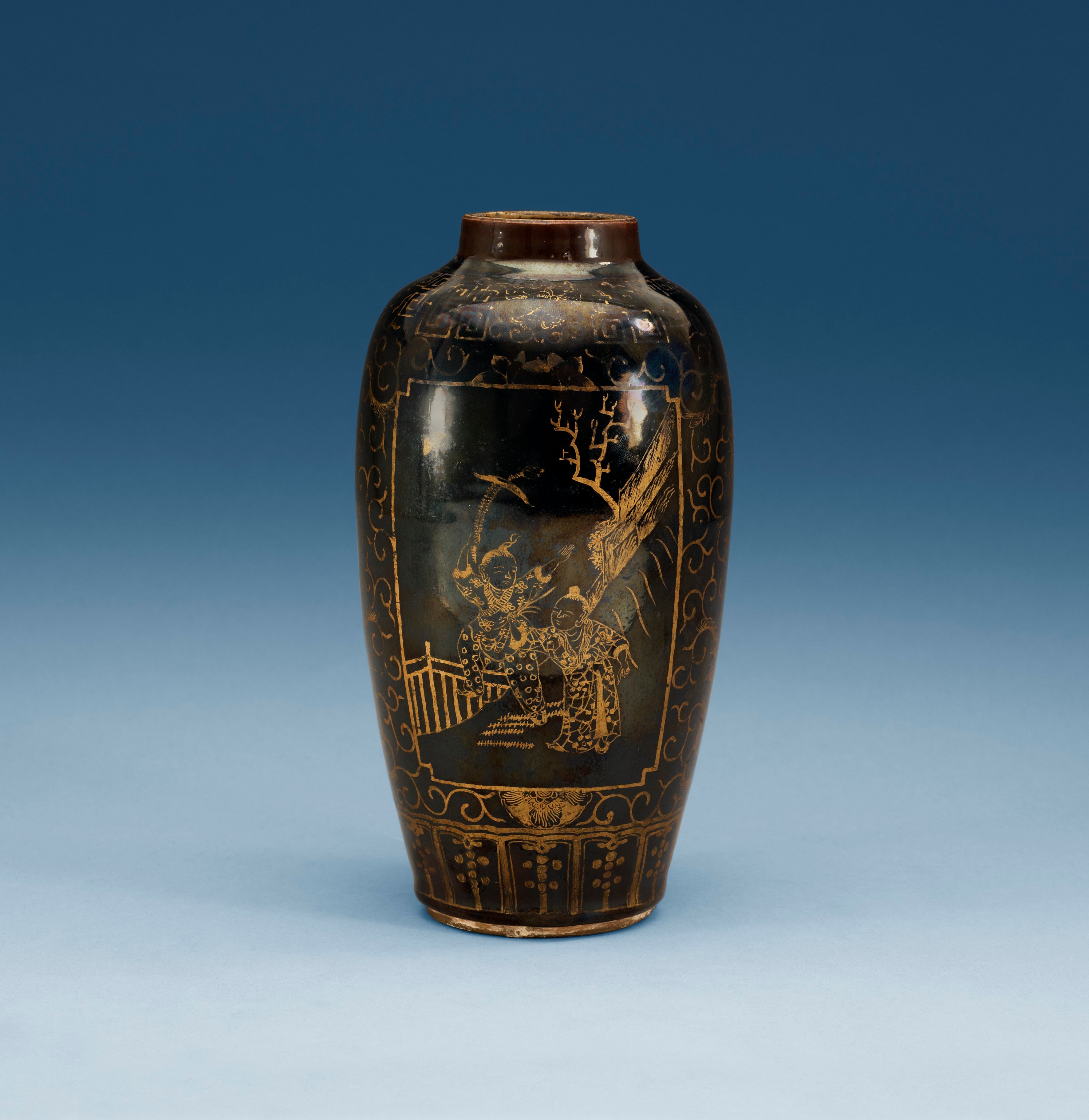 A gilt black vase, Qing dynasty, 18th Century, with Kangxis six ...