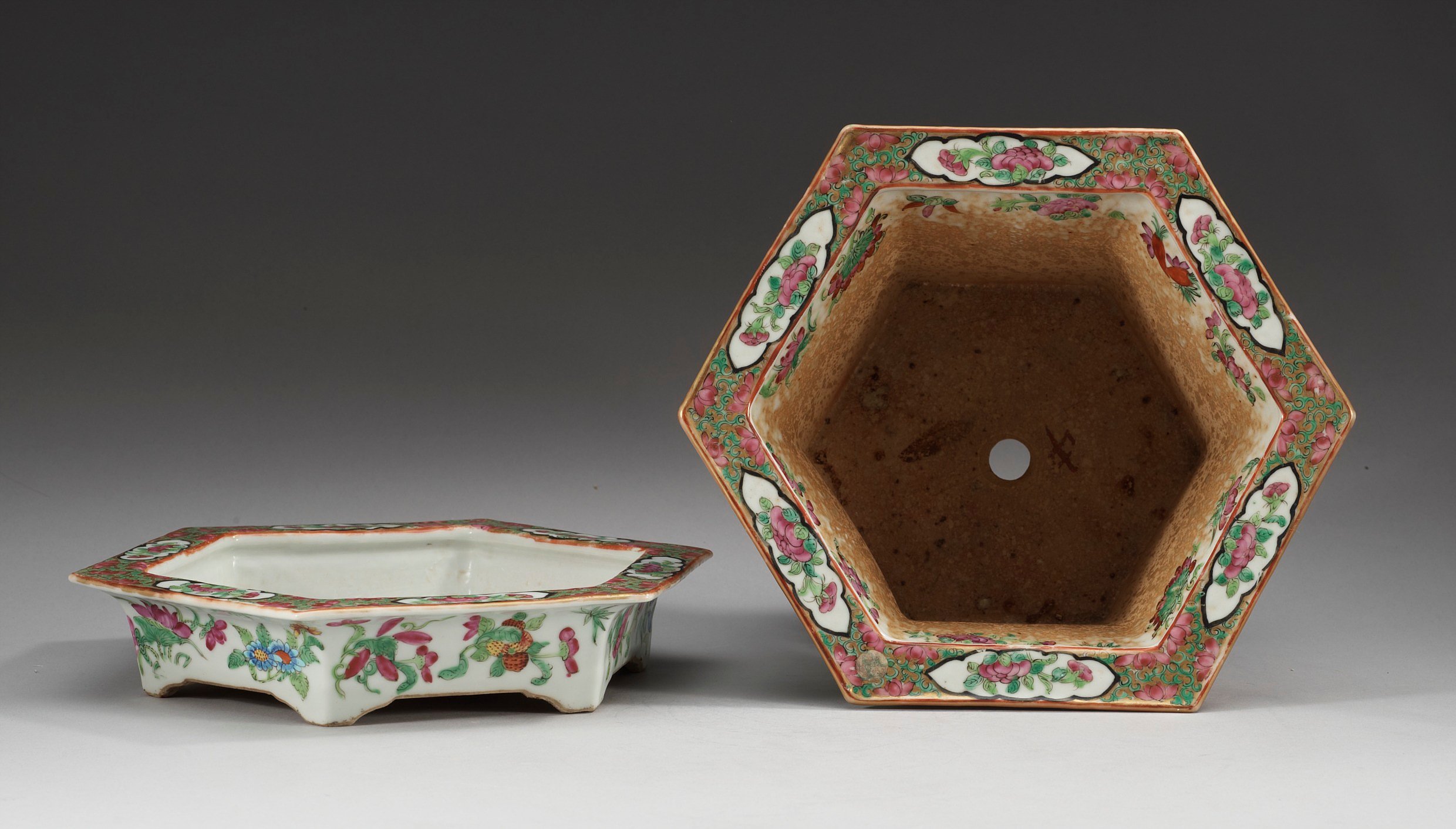 A Canton famille rose flower pot with stand, Qing dynasty, 19th Century ...