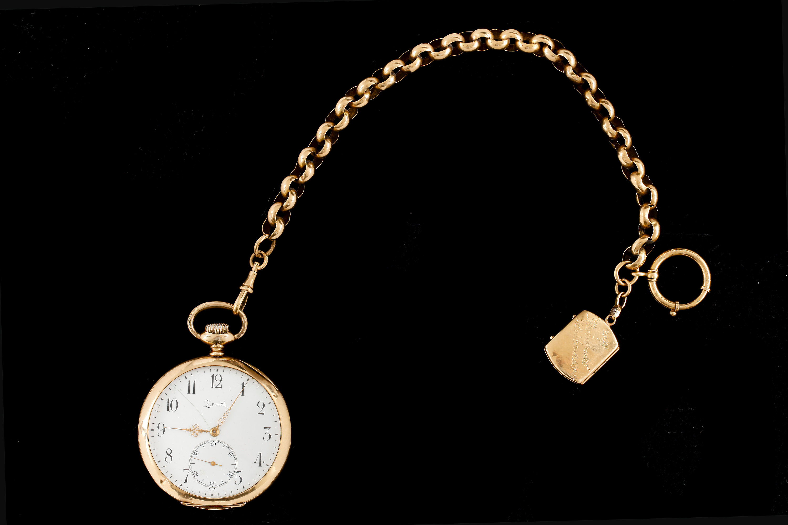 HERRFICKUR MED KLOCKKEDJA, Zenith, 18k guld, en boett, kedjans vikt 20 ...