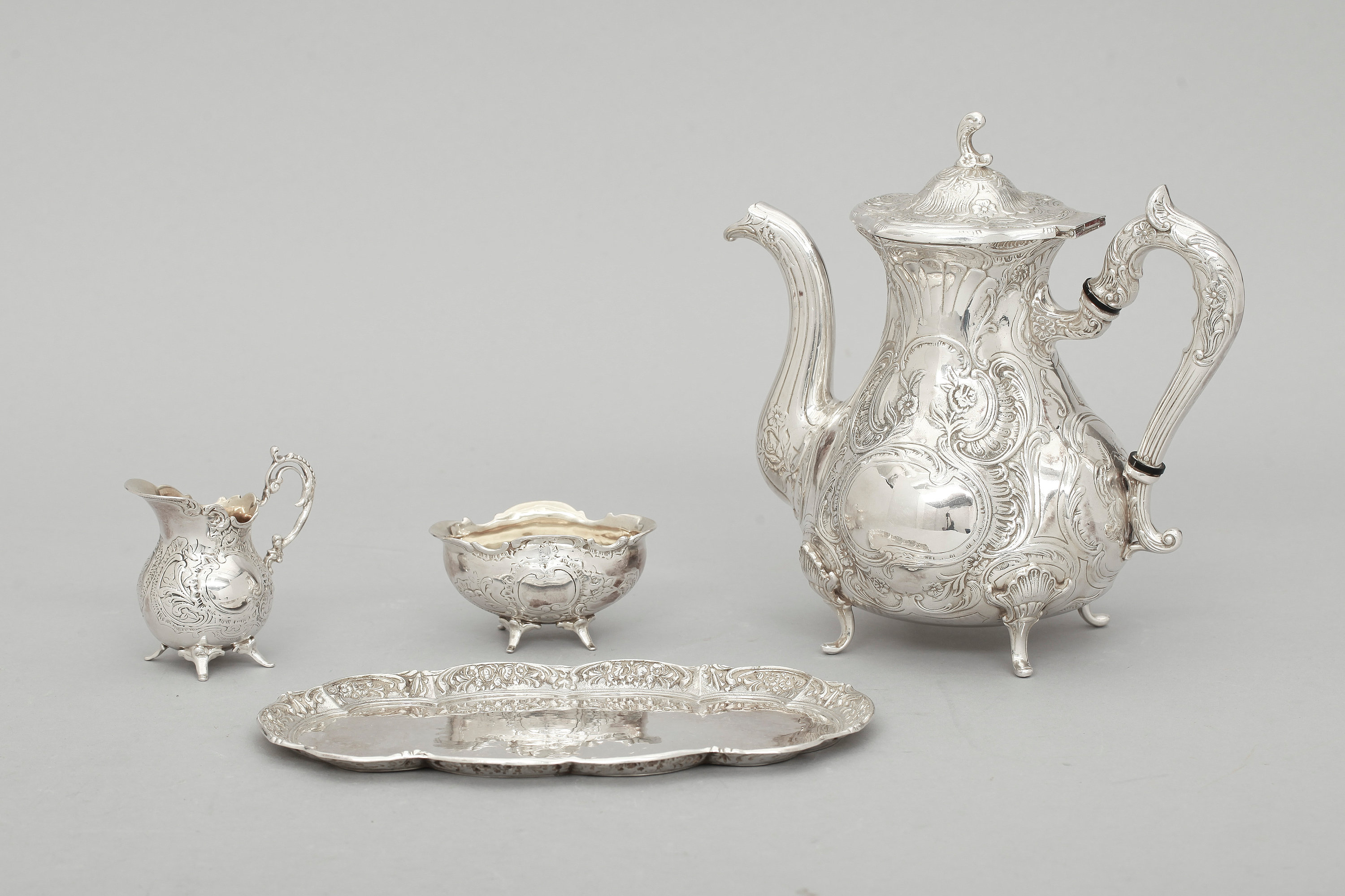 KAFFESERVIS, 4 delar, silver, GEWE, Malmö, 1900-tal, vikt 1275 g ...