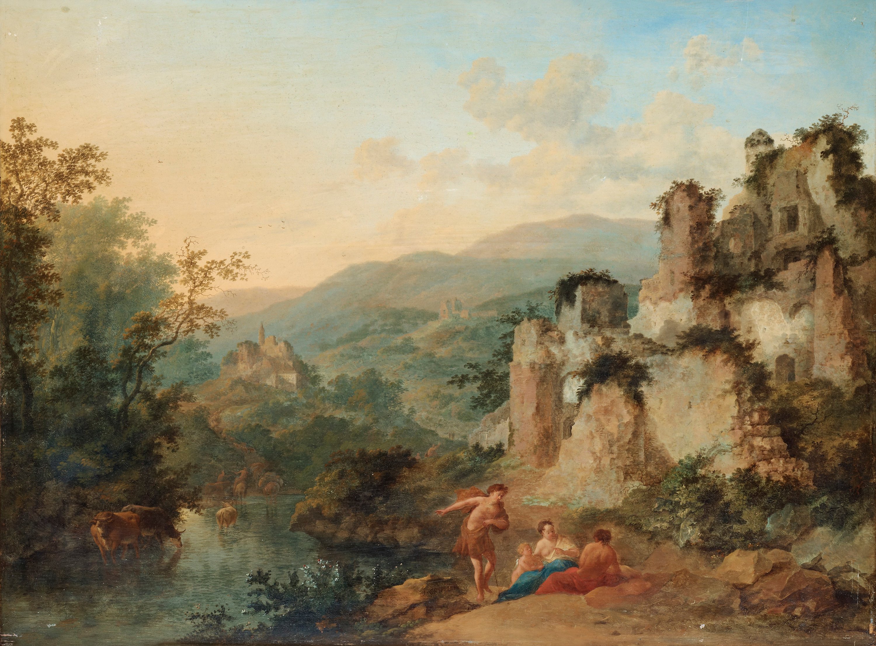 Jan Griffier Circle of, Landscape with figures. - Bukowskis