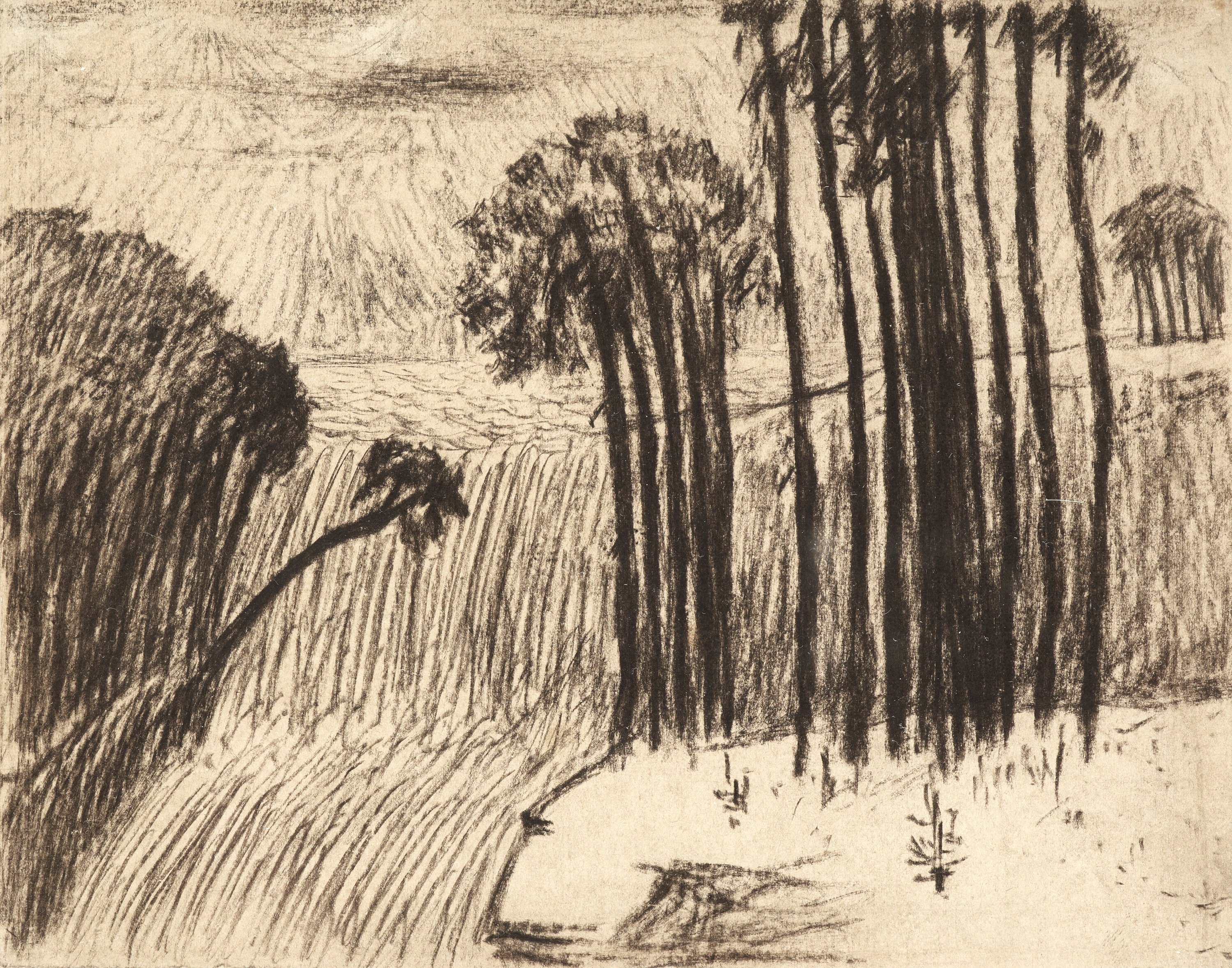 Carl Fredrik Hill, Landscape with trees and waterfall. - Bukowskis