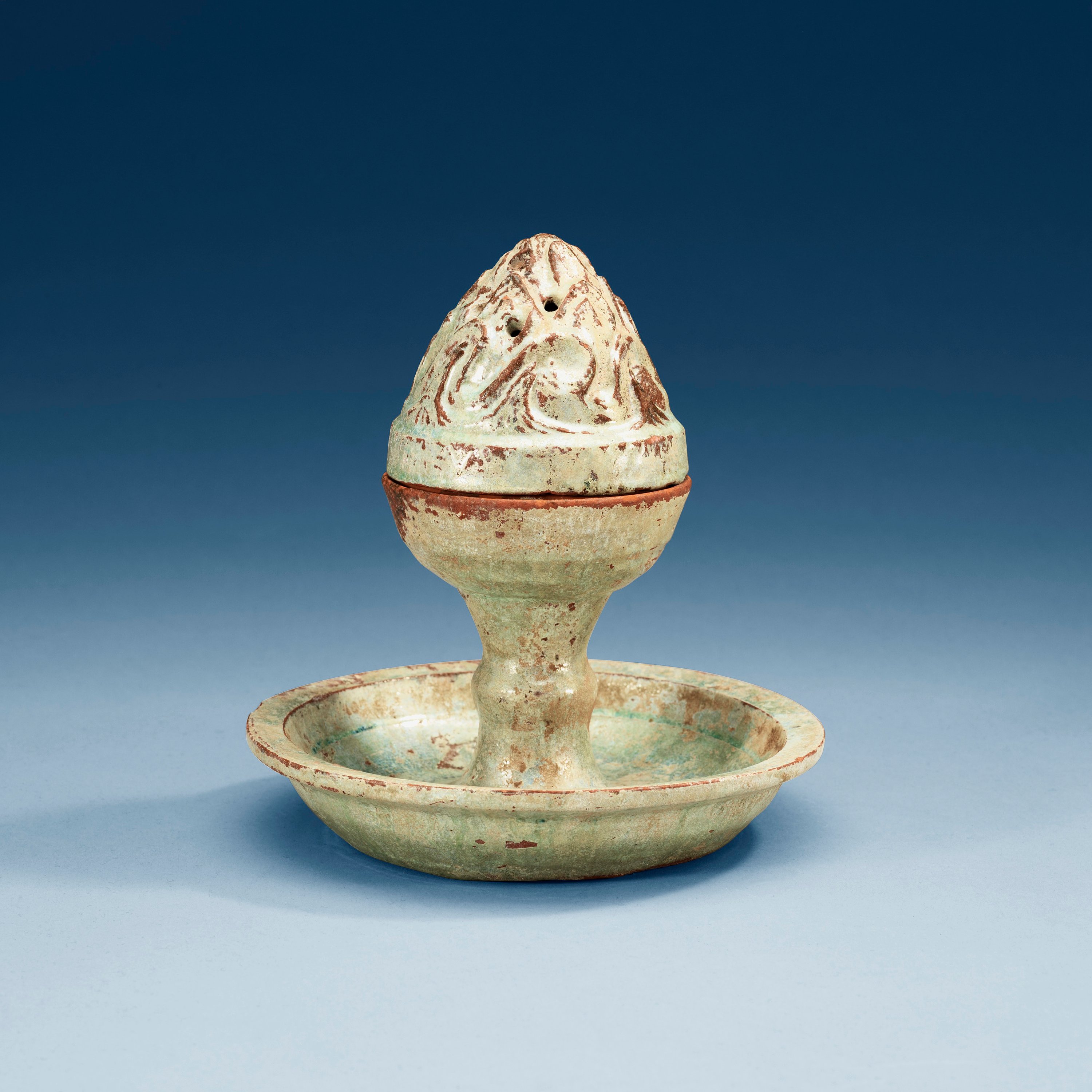 A green glazed boshan-lu censer with cover, Han dynasty (206 BC - 220 ...