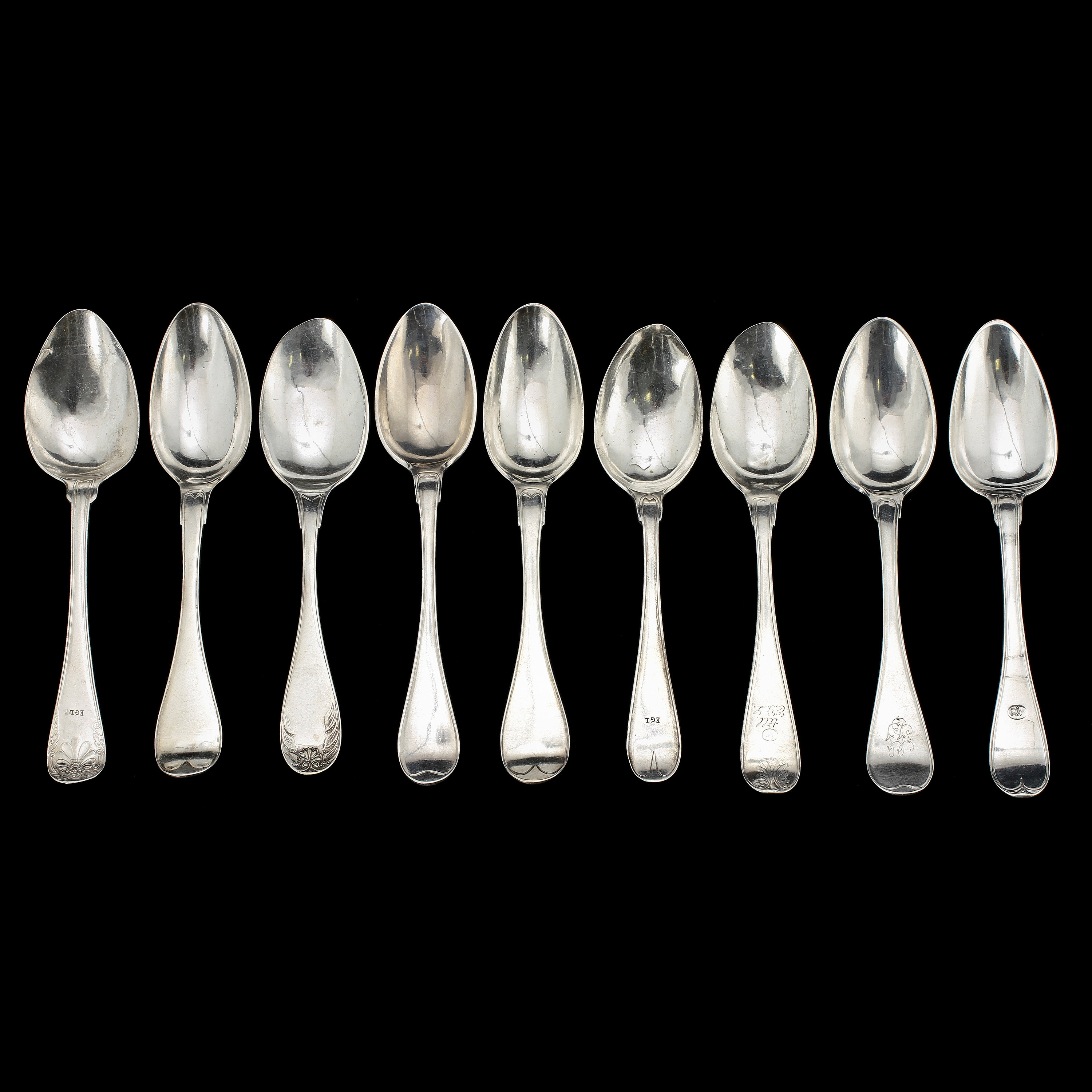 SKEDAR, 9 st, silver, 1700/1800-tal, vikt 550g. - Bukowskis