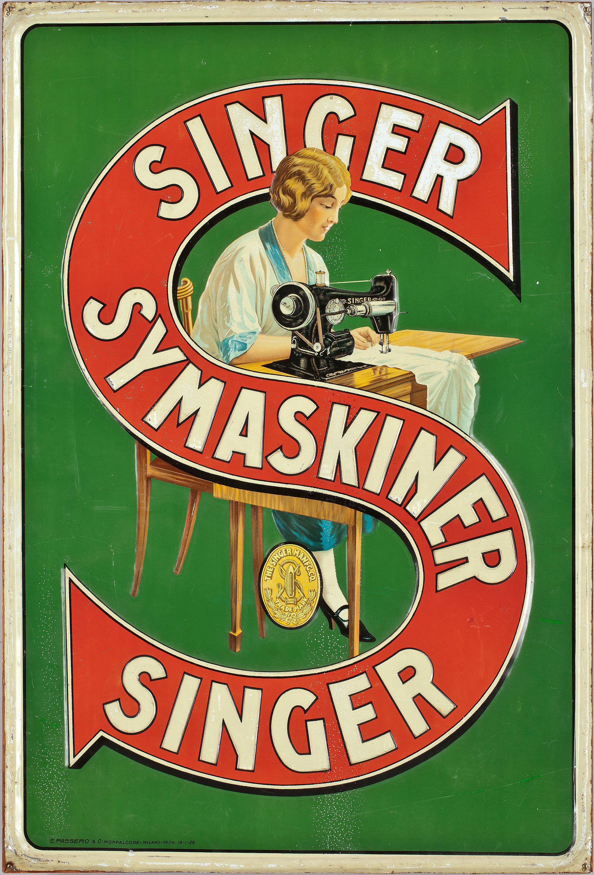 SKYLT, plåt, Singer Symaskiner, 1900-talets första hälft. - Bukowskis