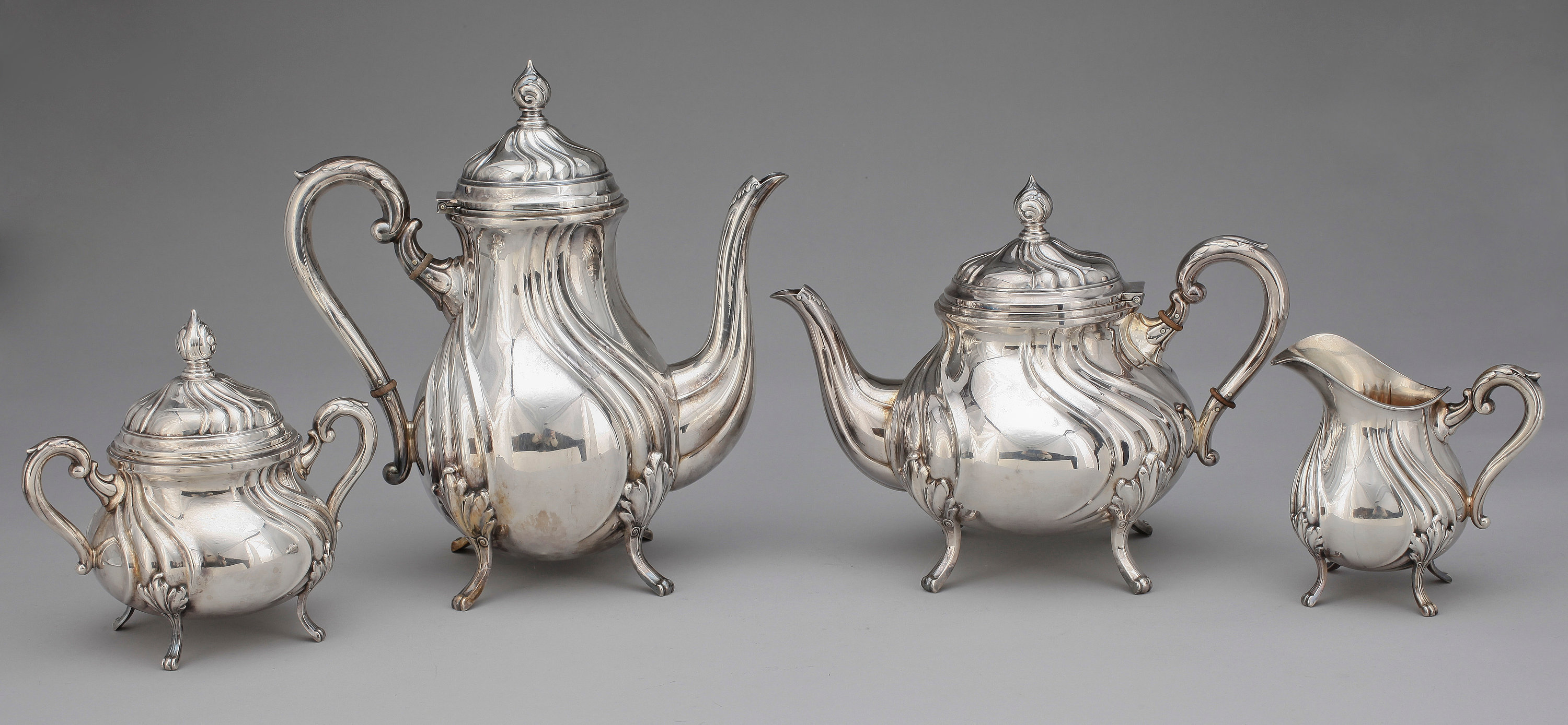 TE- OCH KAFFESERVIS, 4 delar, nysilver, rokokostil, Original Wellner ...
