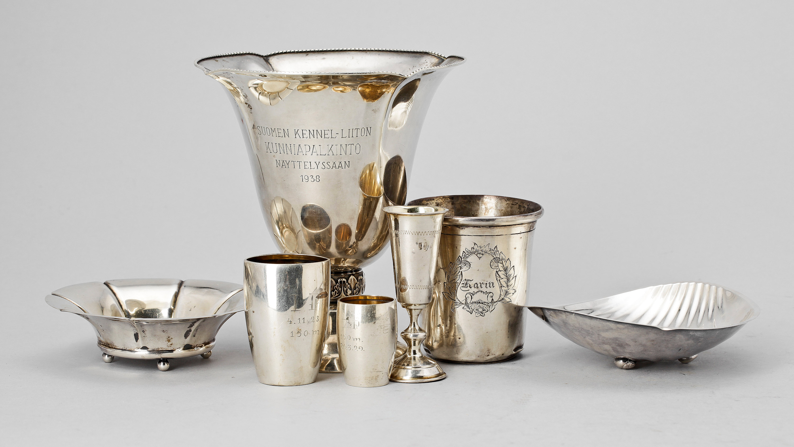 PARTI SILVER, 7 delar, bl a Finland, 1900-tal. Total vikt 482g. - Bukowskis