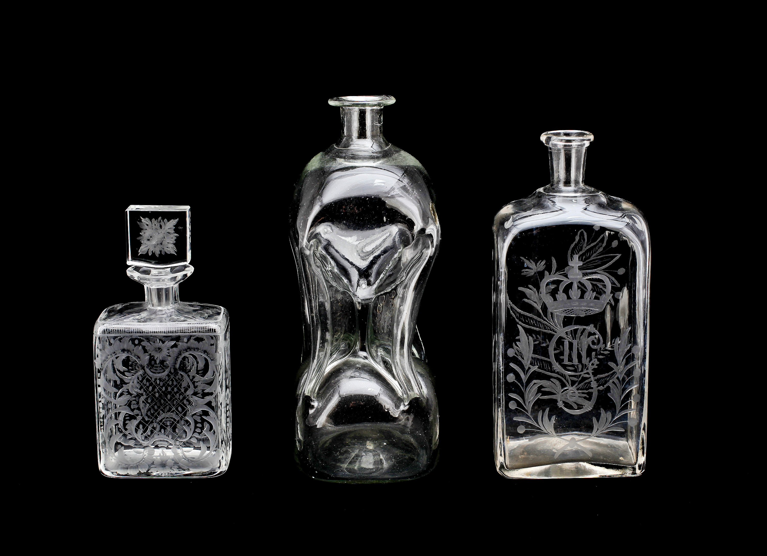 FLASKOR, 3 st, glas, 1800/1900-tal. - Bukowskis