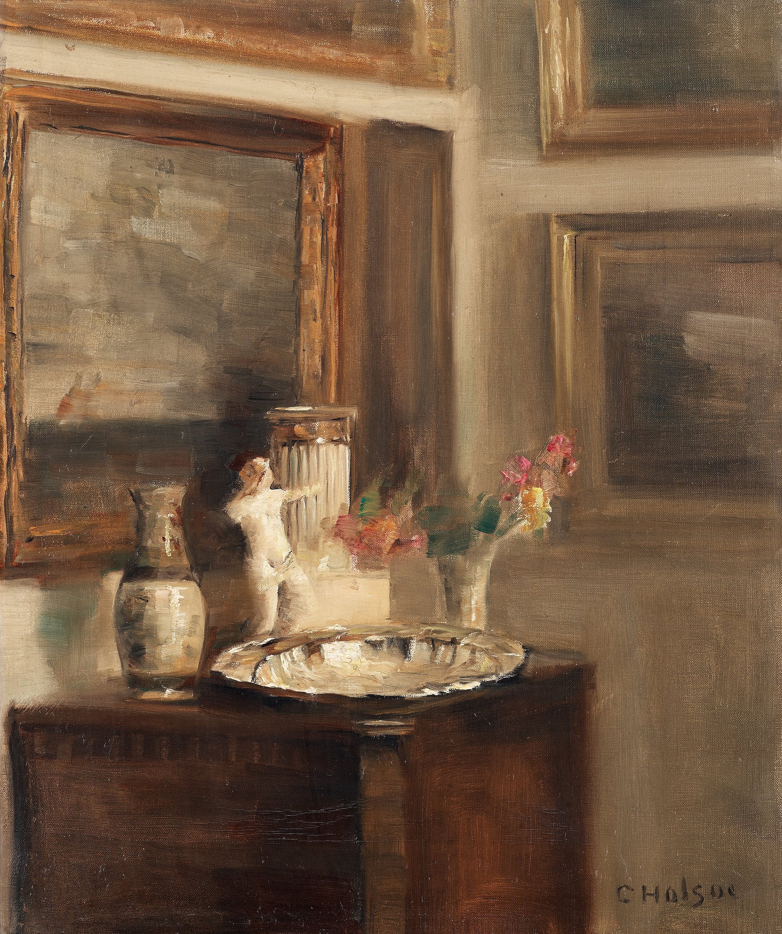 Carl Holsoe, Interior with silver plate. - Bukowskis
