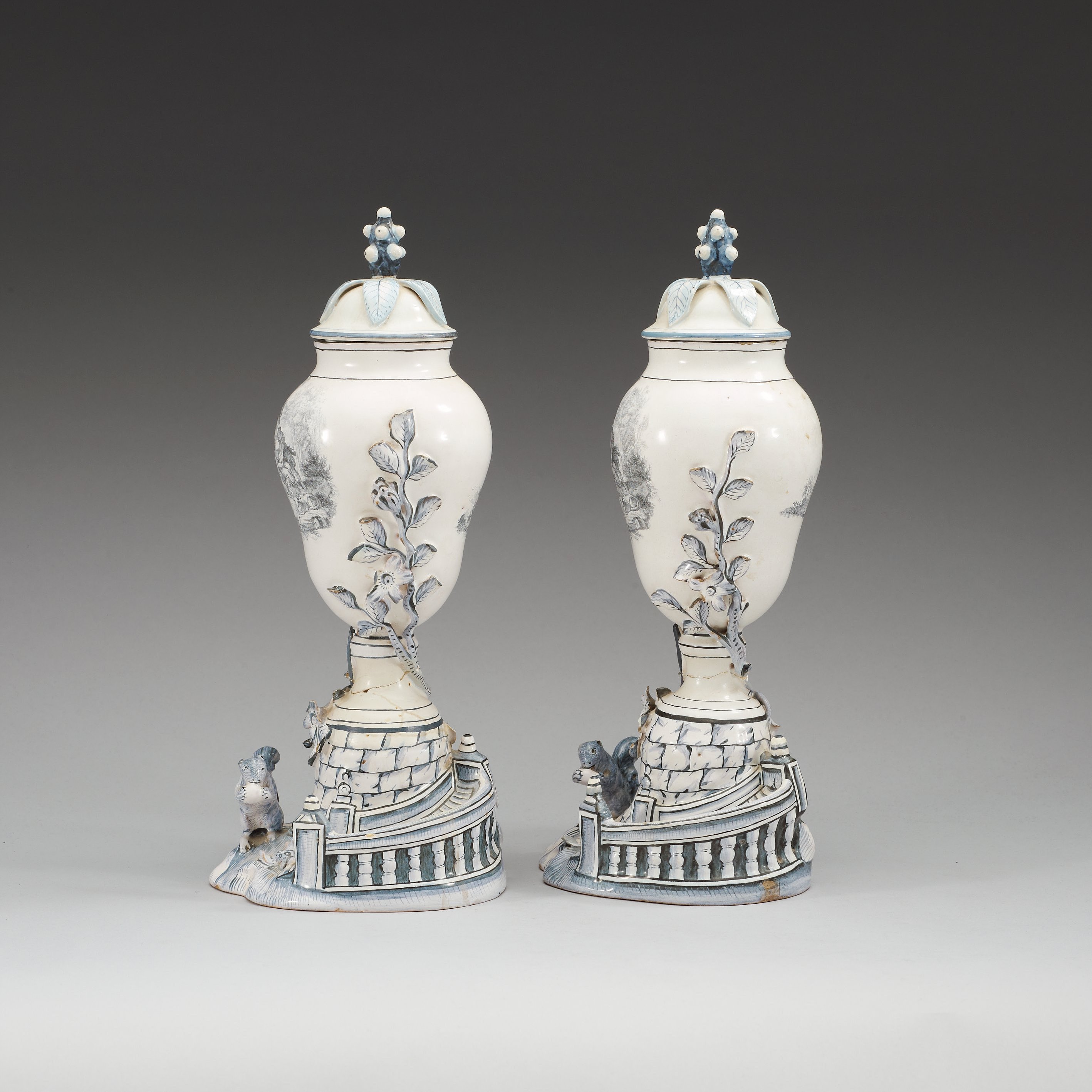 A pair of Swedish Marieberg faience vases with covers, 18th Century ...