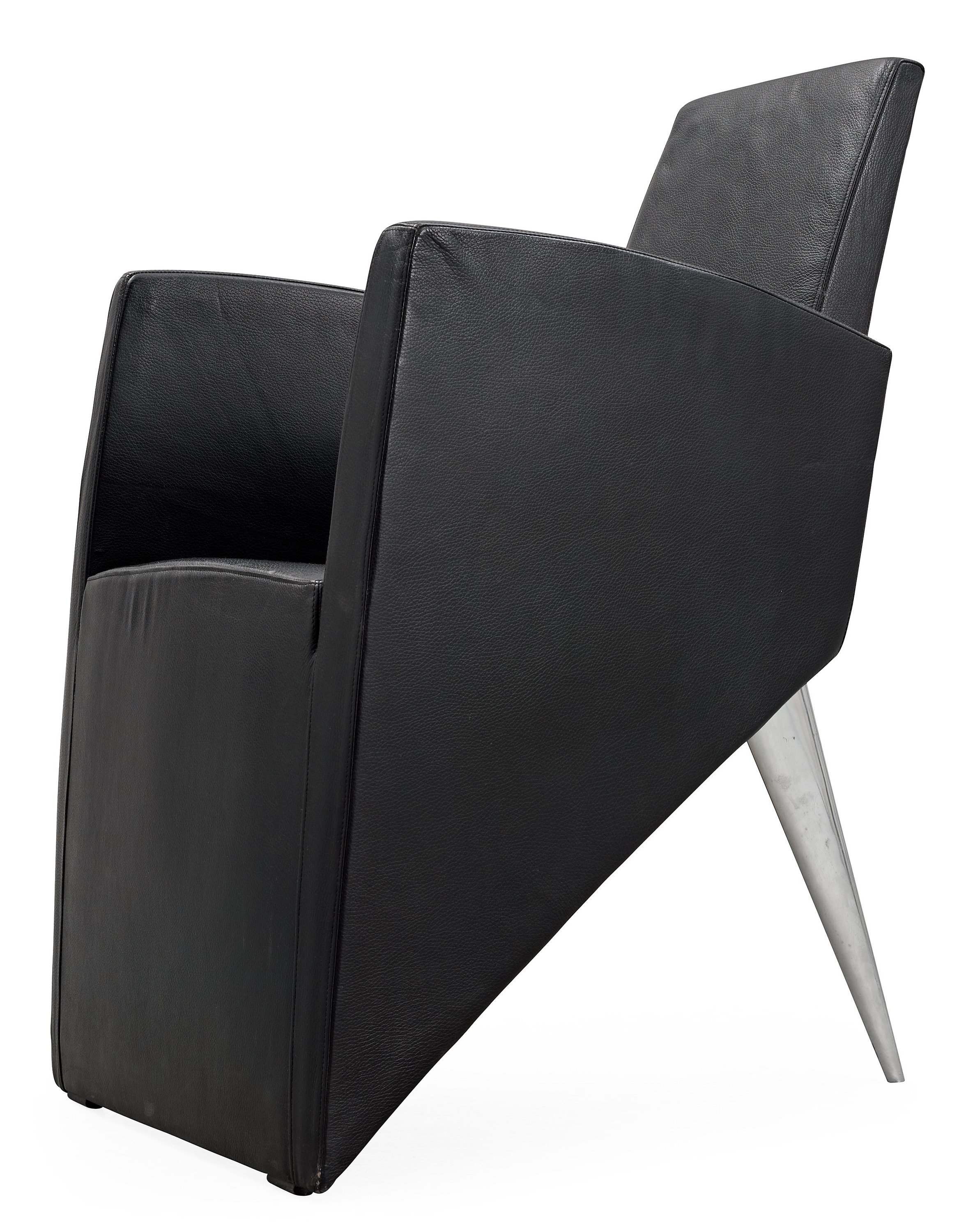 A Philippe Starck 'J Serie Lang' black leather and cast aluminium ...