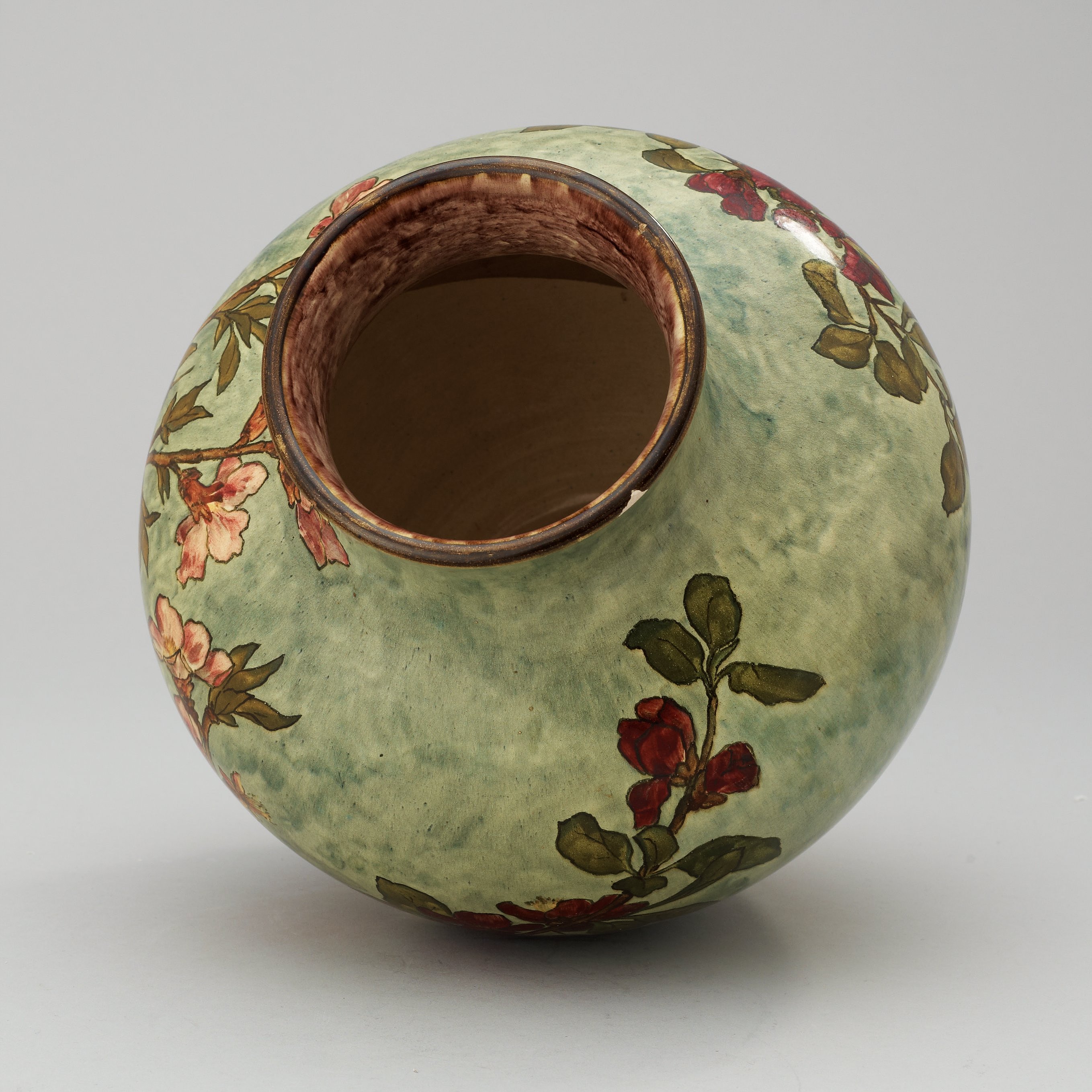 A John Bennett art pottery vase, painted with cherry blossom branches ...