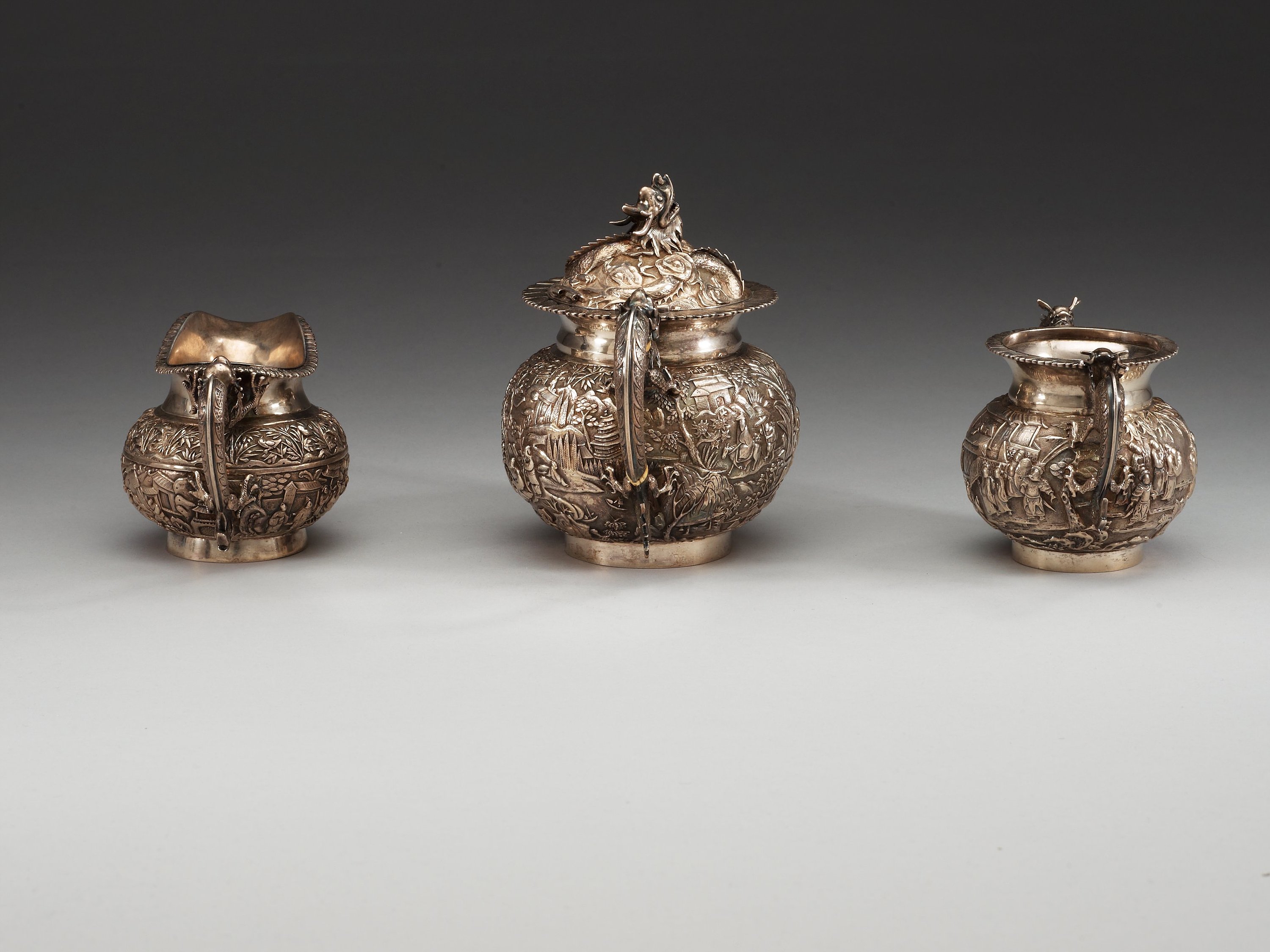 A Chinese silver tea set, late Qing dynasty, end of 19th Century ...