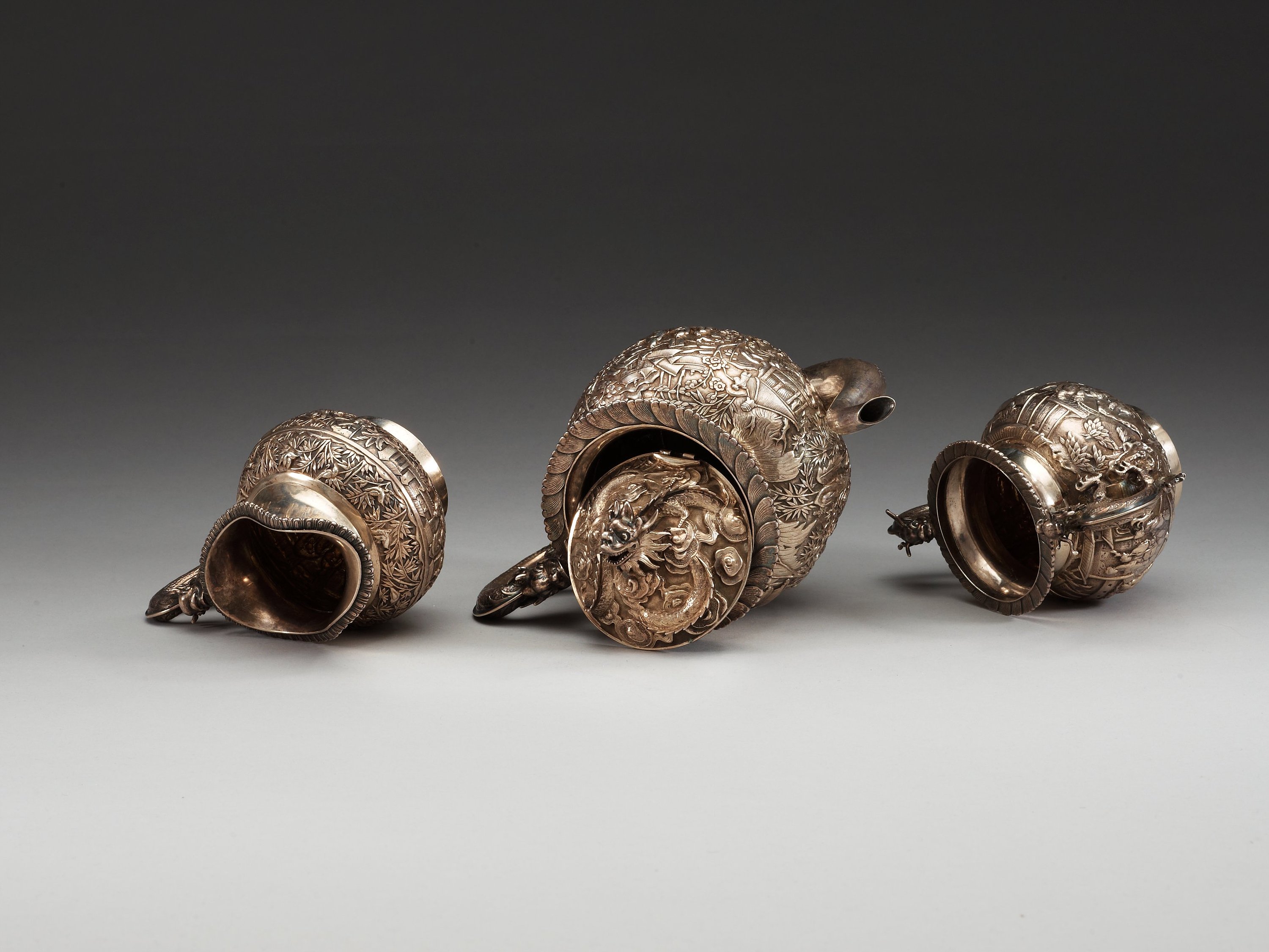 A Chinese silver tea set, late Qing dynasty, end of 19th Century ...