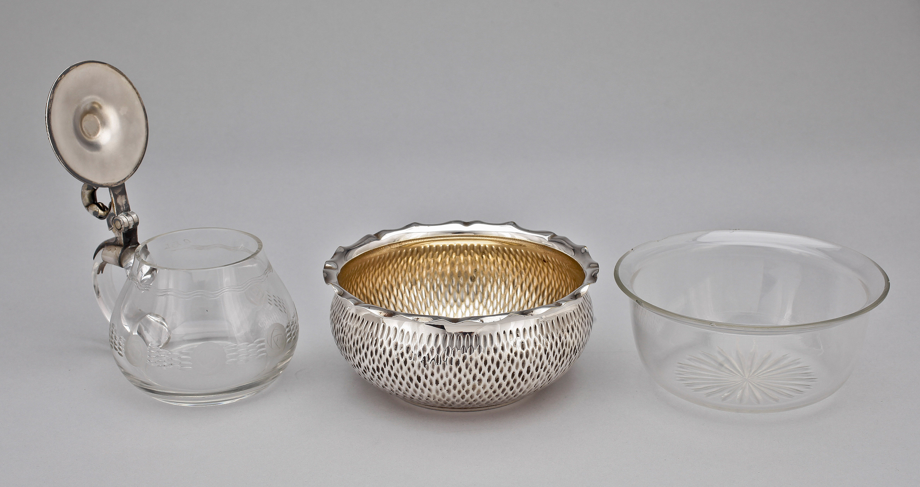 KARFF samt SKÅL, nysilver och glas, jugend, märkt WMF, omkr ...