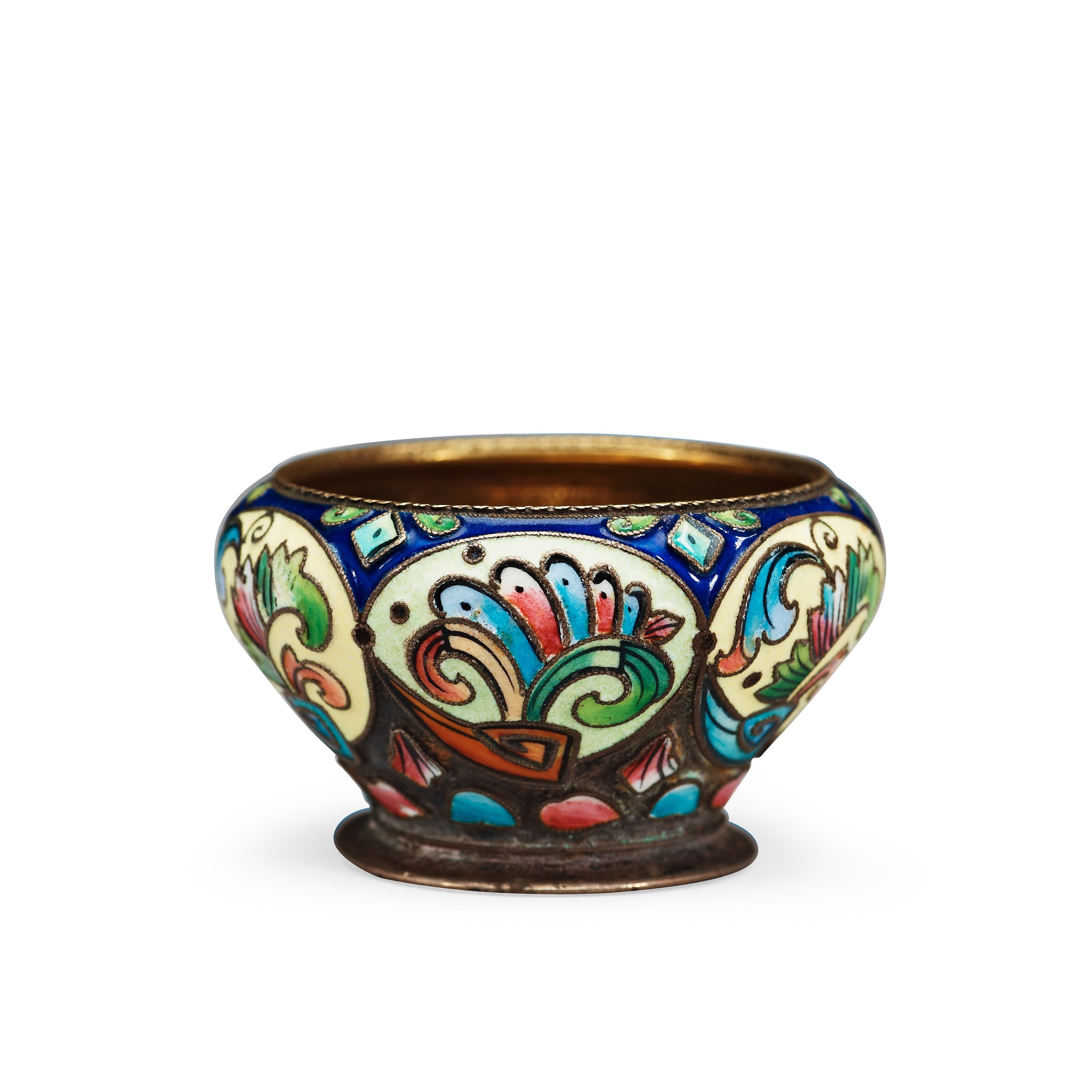 A Russian 19th century silver-gilt and enamel salt, makers mark of the ...