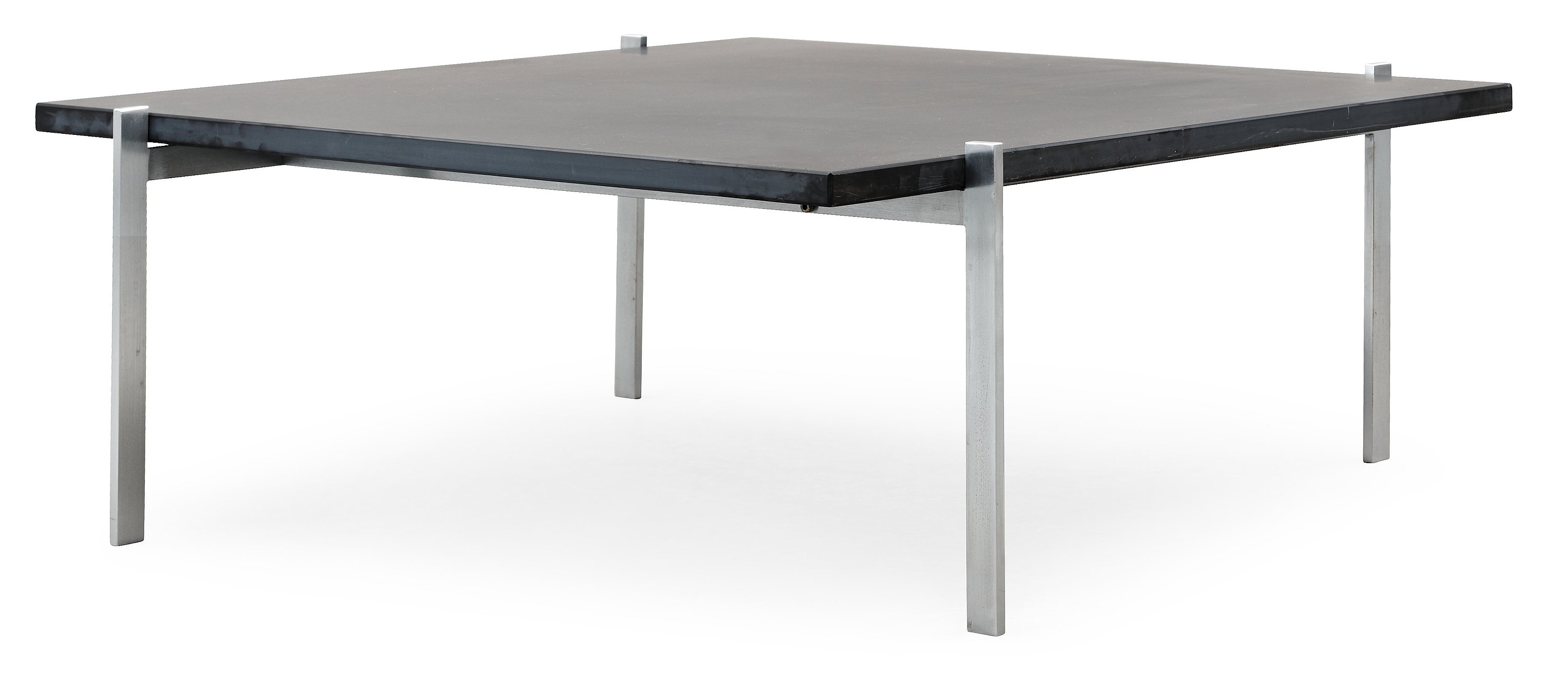 A Poul Kjaerholm 'PK-61' black slate and steel sofa table, Fritz Hansen ...