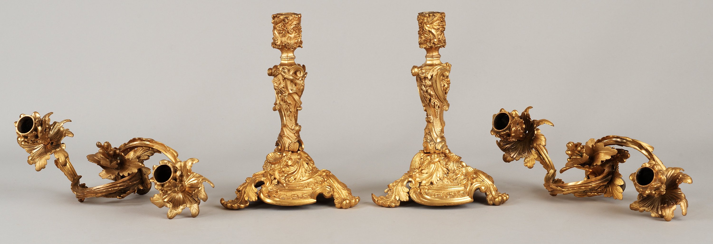 A pair of French Neo Rococo mid 19th century two-light candelabra ...