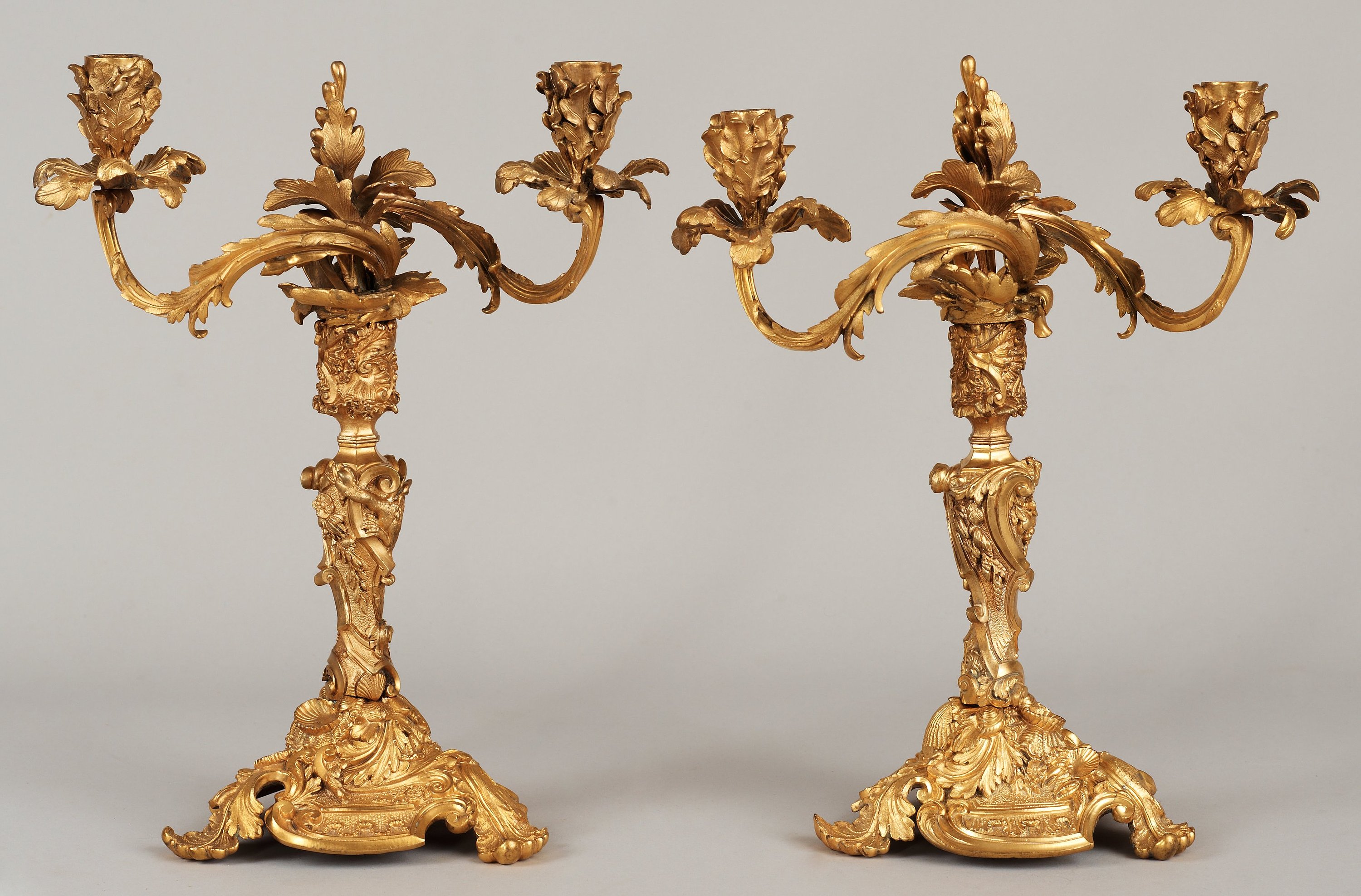 A pair of French Neo Rococo mid 19th century two-light candelabra ...