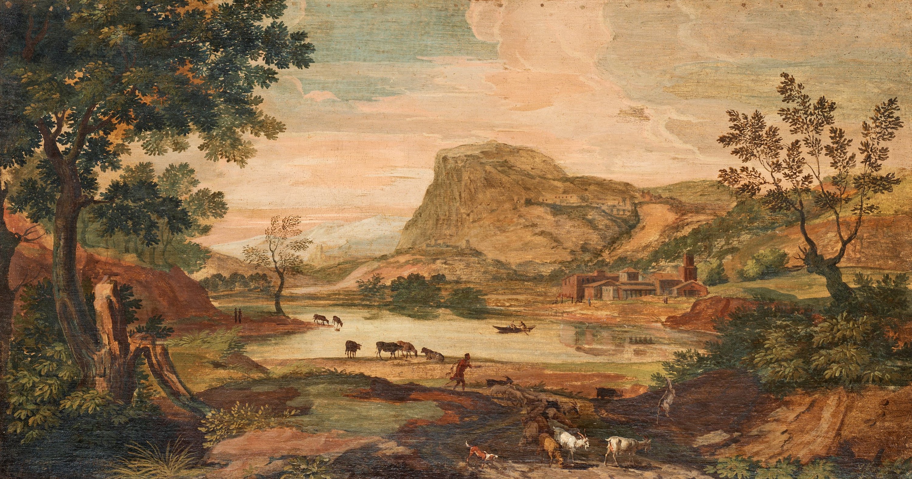 Gaspard Dughet Attributed to, An italian landscape with figures ...
