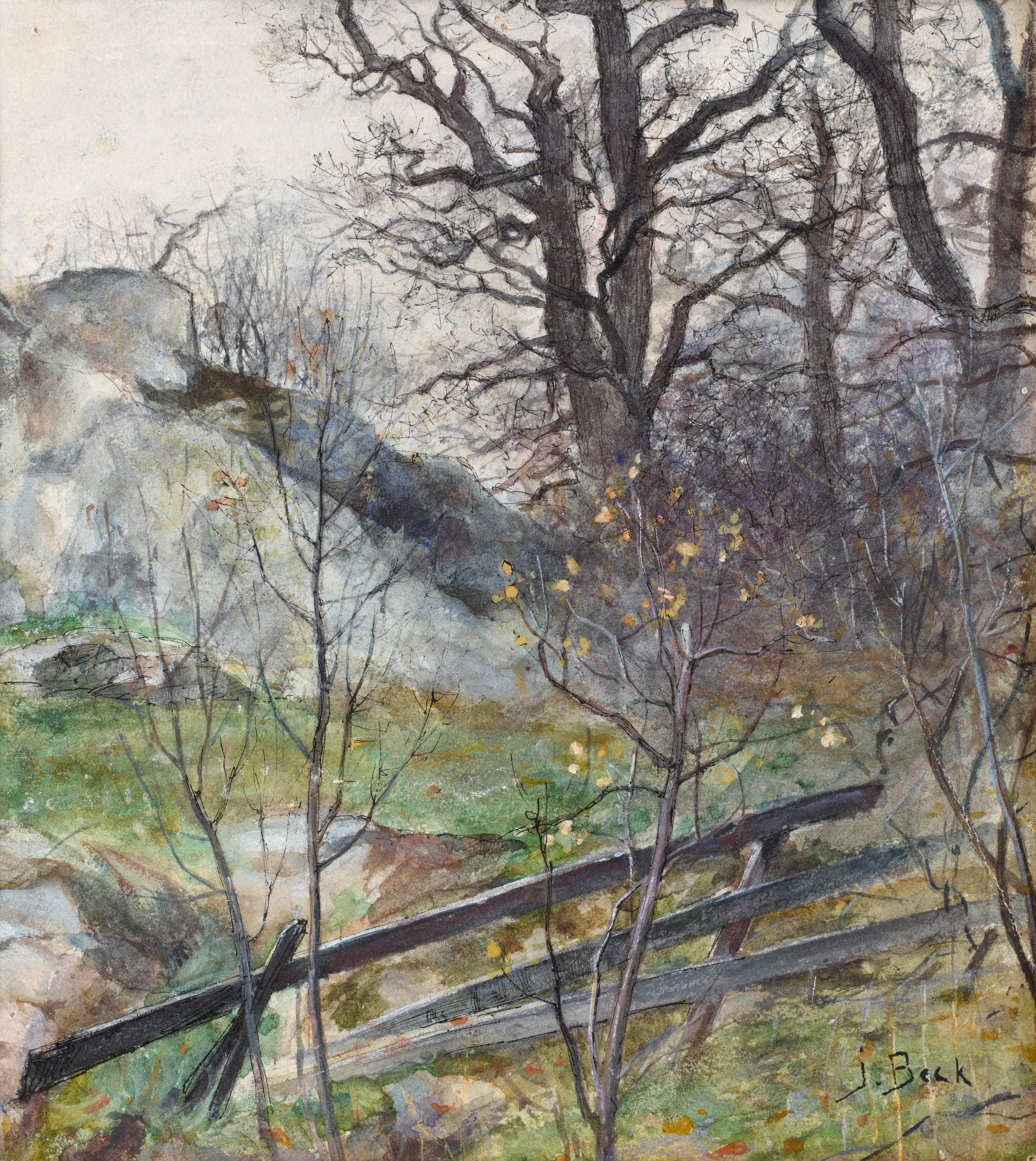 Julia Beck, Forest scene with fence. - Bukowskis
