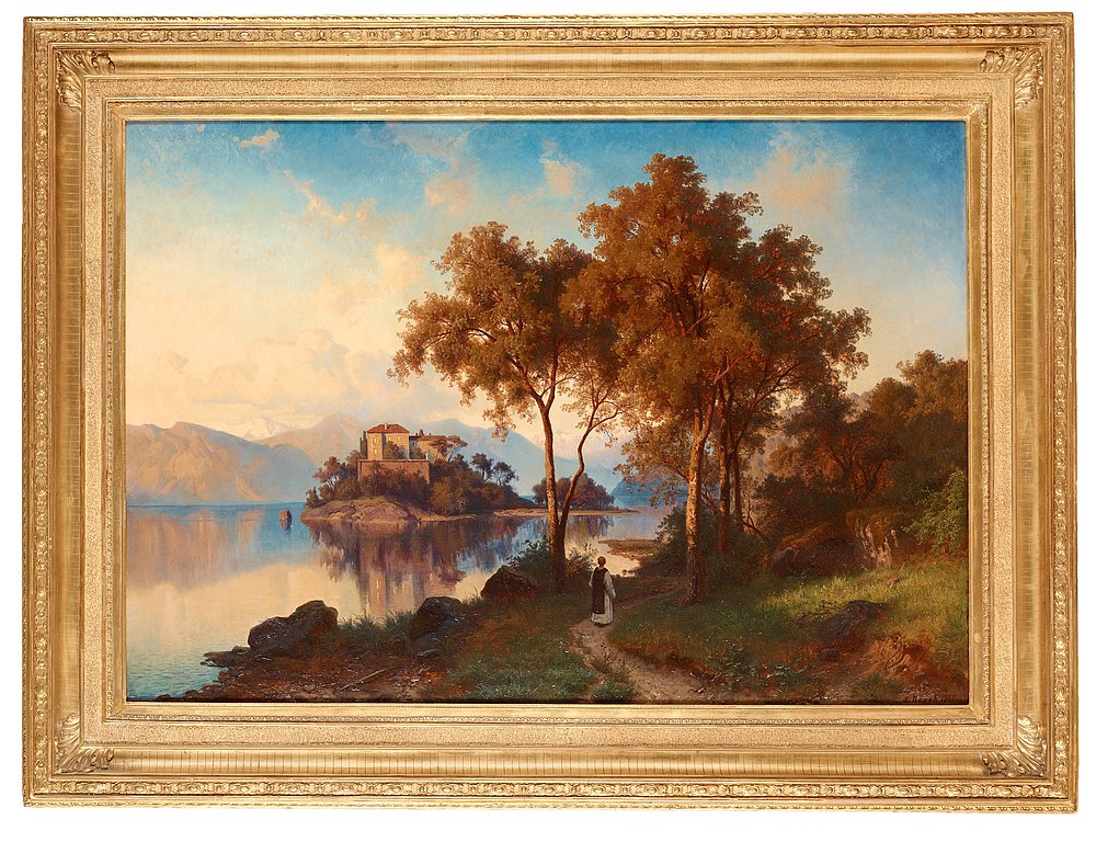 Edvard Bergh, Romantic mountain landscape with figure. - Bukowskis