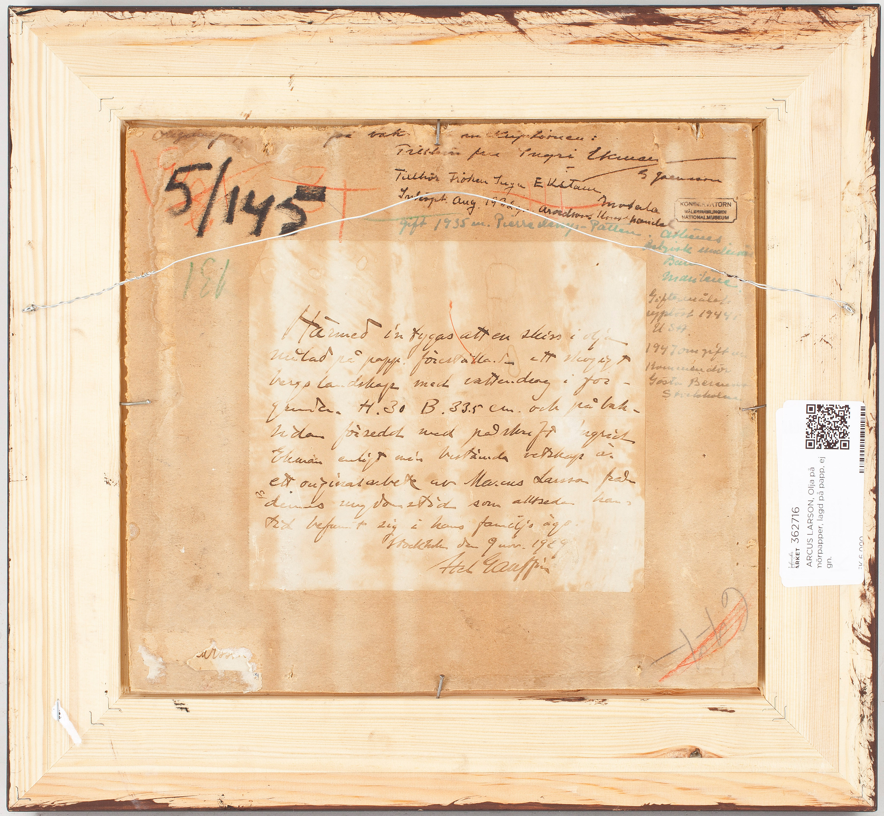 MARCUS LARSON, Olja på smörpapper, lagd på papp, ej sign. - Bukowskis