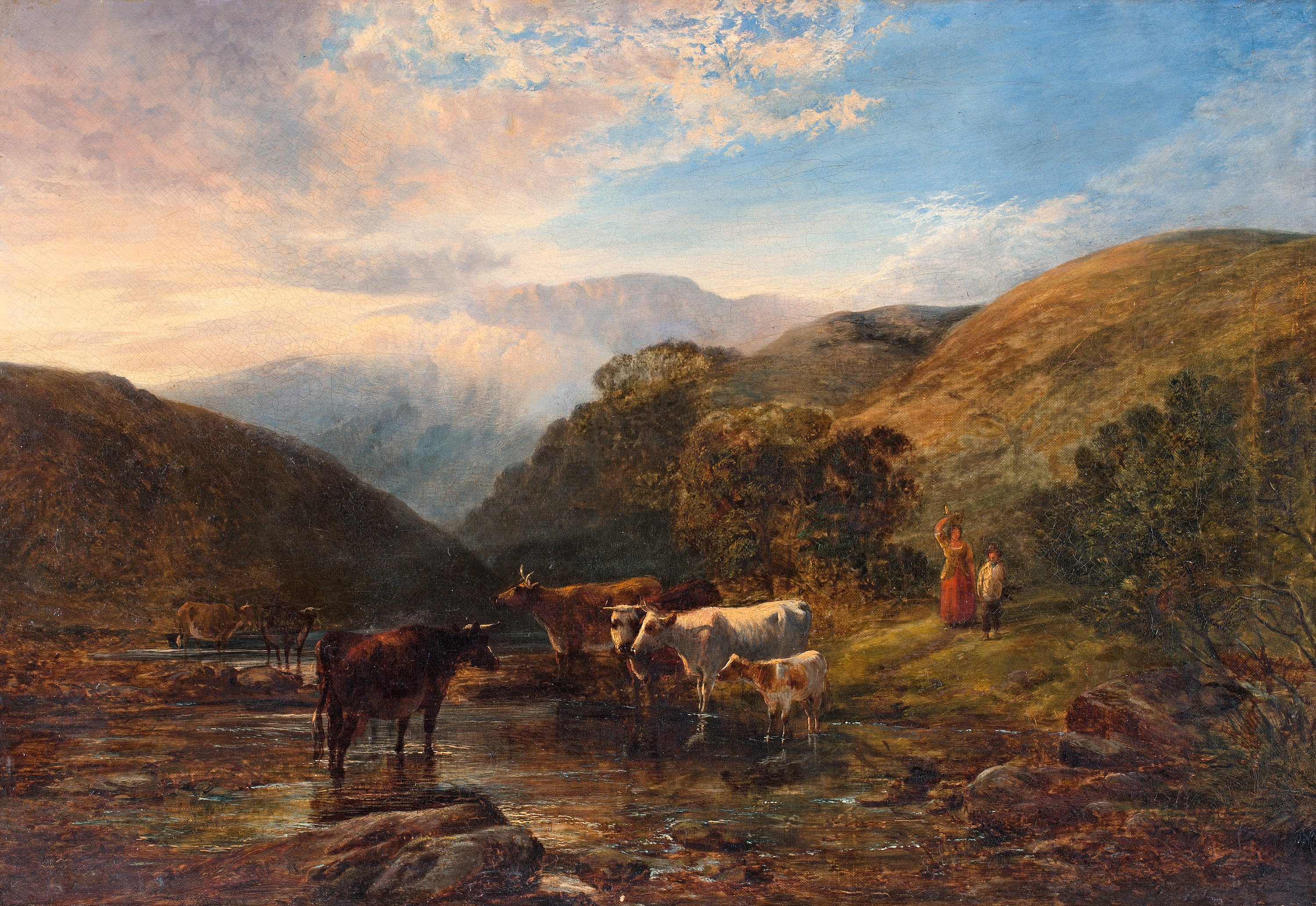 George Vicat Cole, Cows in a landscape with hills. - Bukowskis