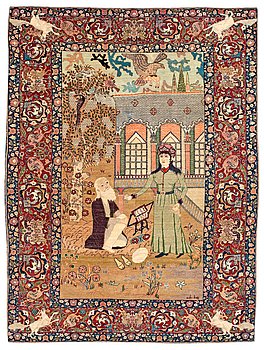 SEMI-ANTIQUE TABRIZ FIGURAL. 184,5 x 134,5 cm. - Bukowskis