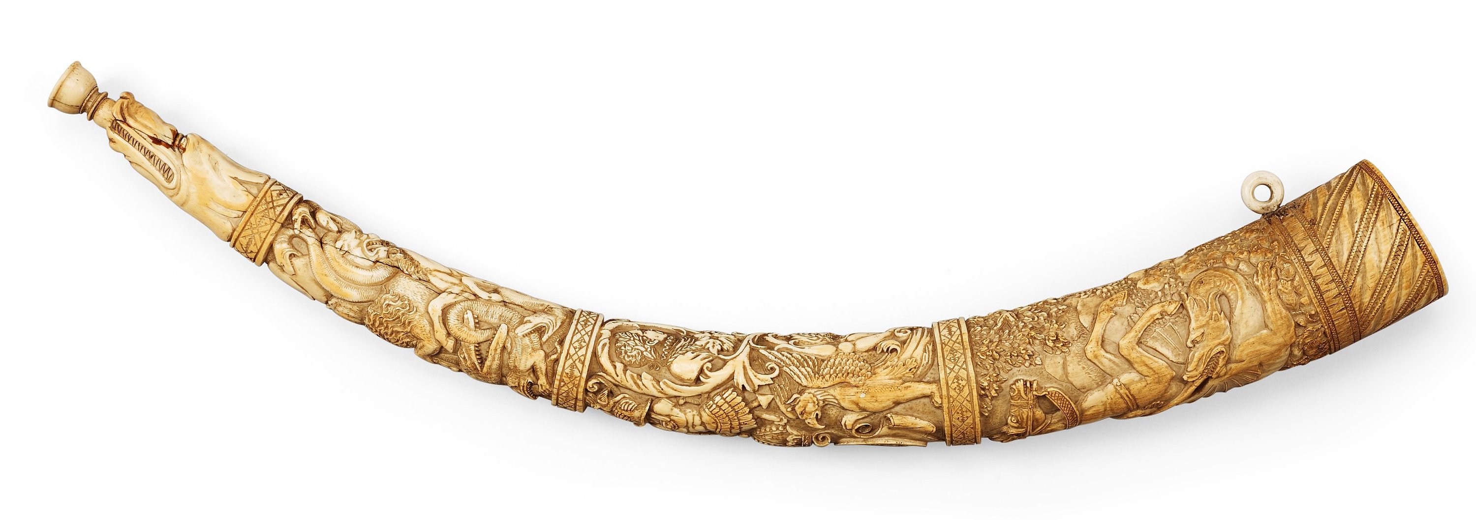 A bone horn, second half 19th century, presumably Dieppe. - Bukowskis