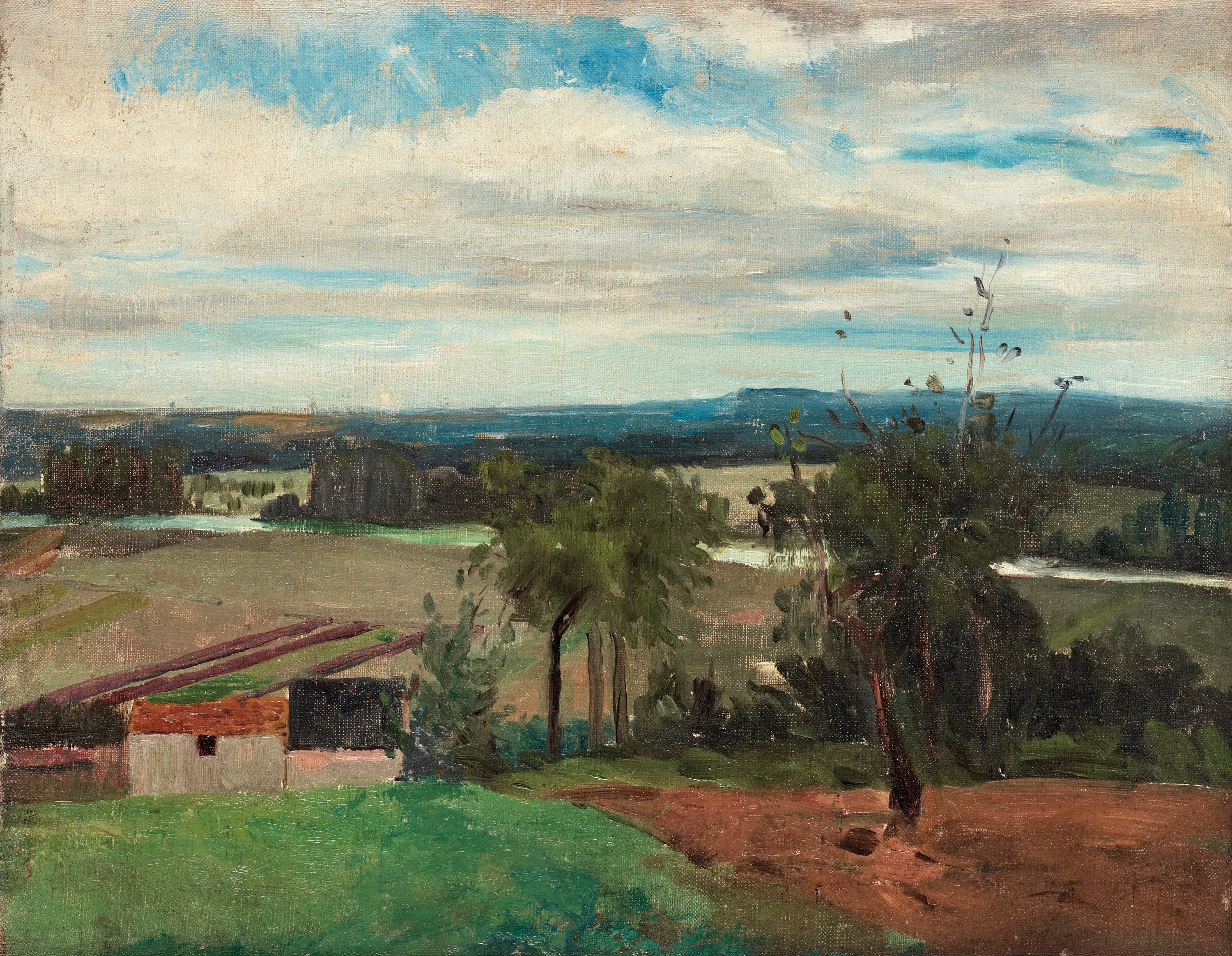 Carl Fredrik Hill, "Landskap från Bois-le-Roi" / "Landskap med träd och ...