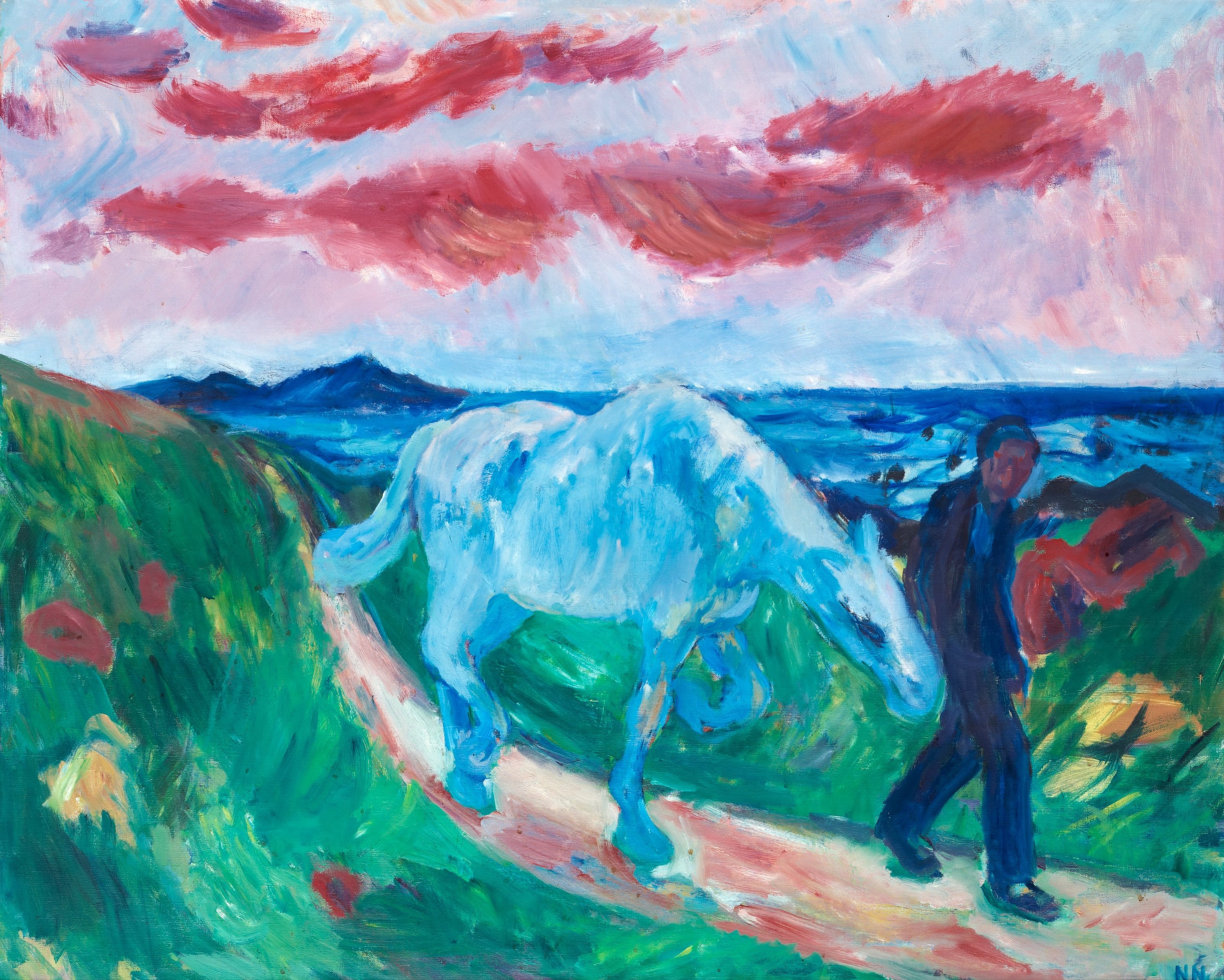Nils Nilsson, Farmer leads a horse. - Bukowskis