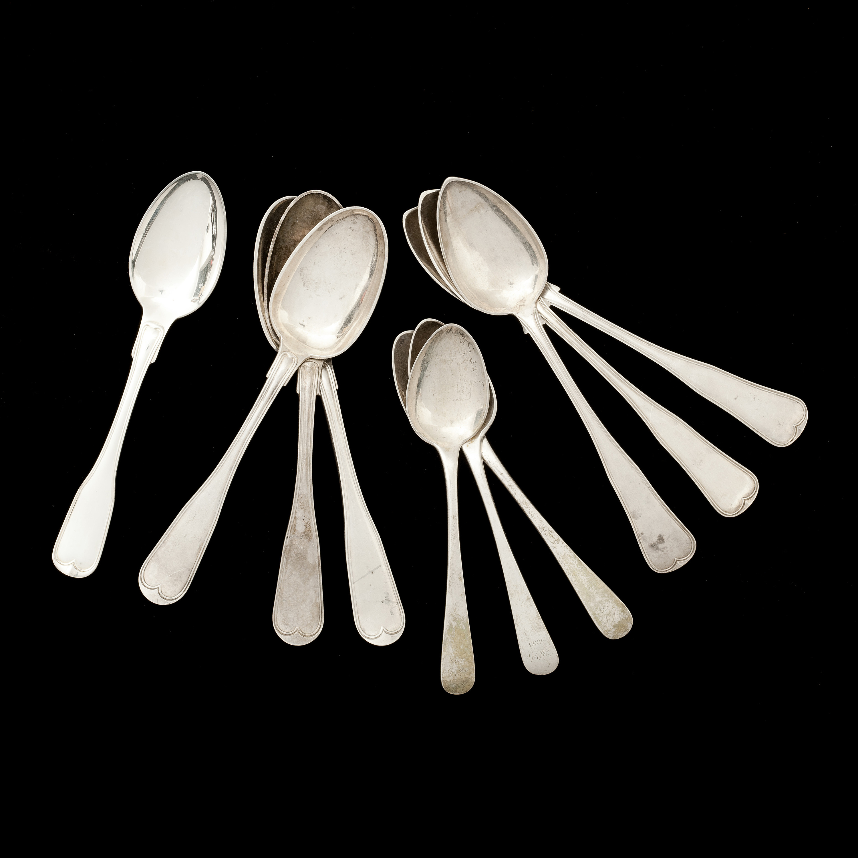 SKEDAR, silver, 10 st, Danmark, 1800/1900-tal. Total vikt ca 500 g ...