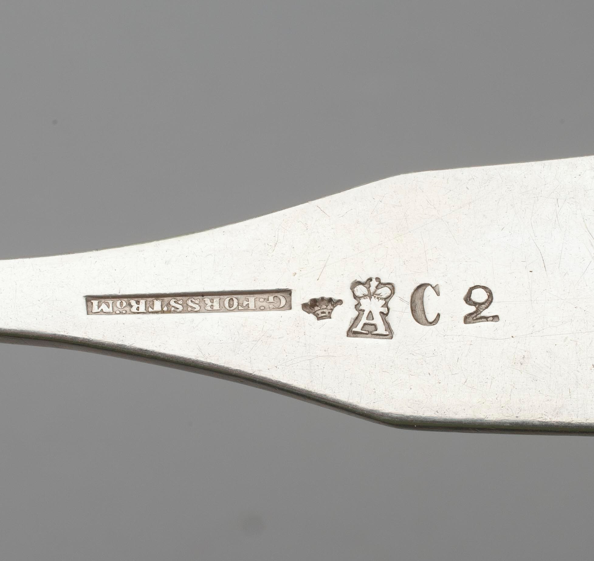 GAFFLAR, 6 st, och KNIVAR, 7 st, silver, G. Forsström, Åbo 1836 och ...